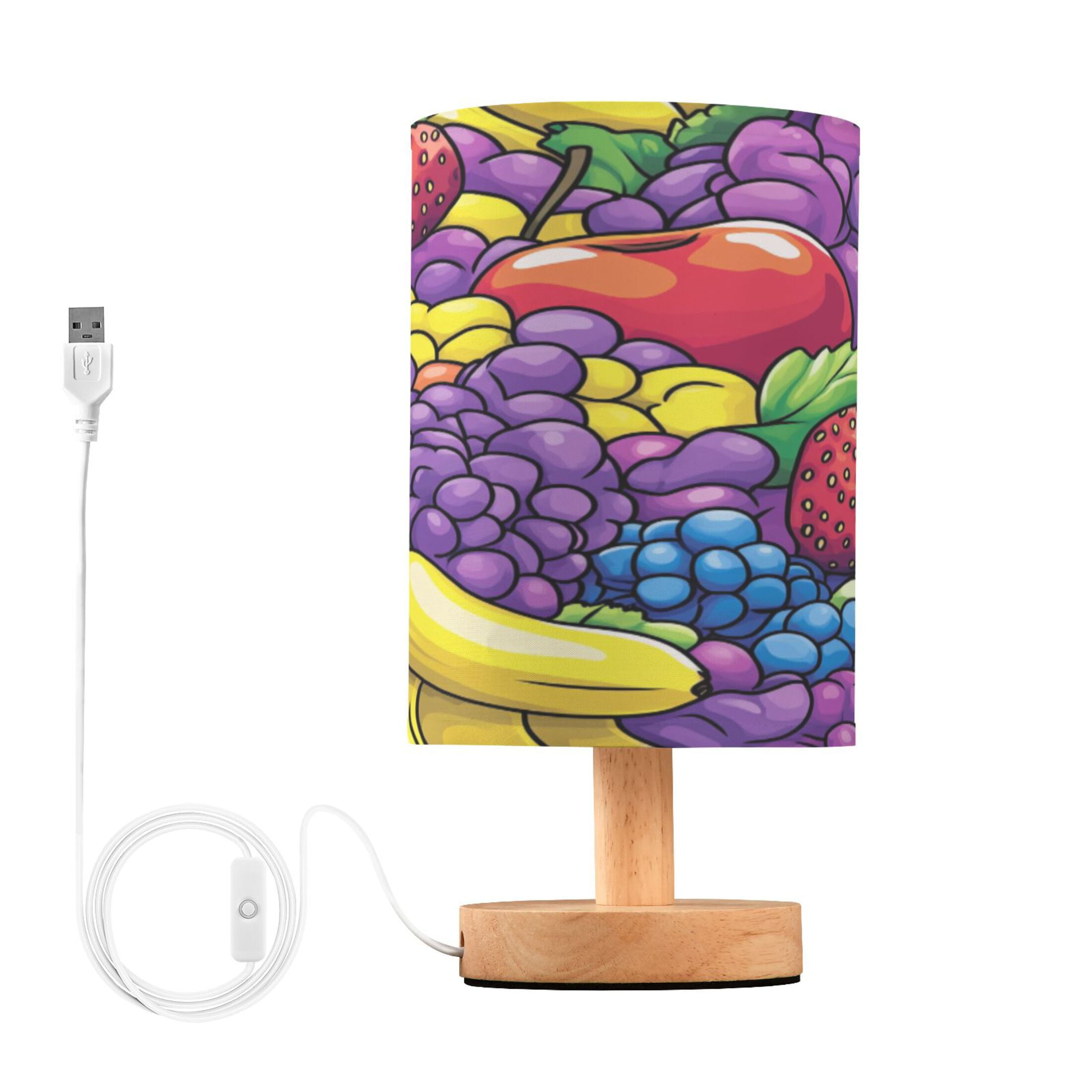 Colorful Cartoon Fruits Illustration USB Powered Canvas Shade Desk Lamp ...