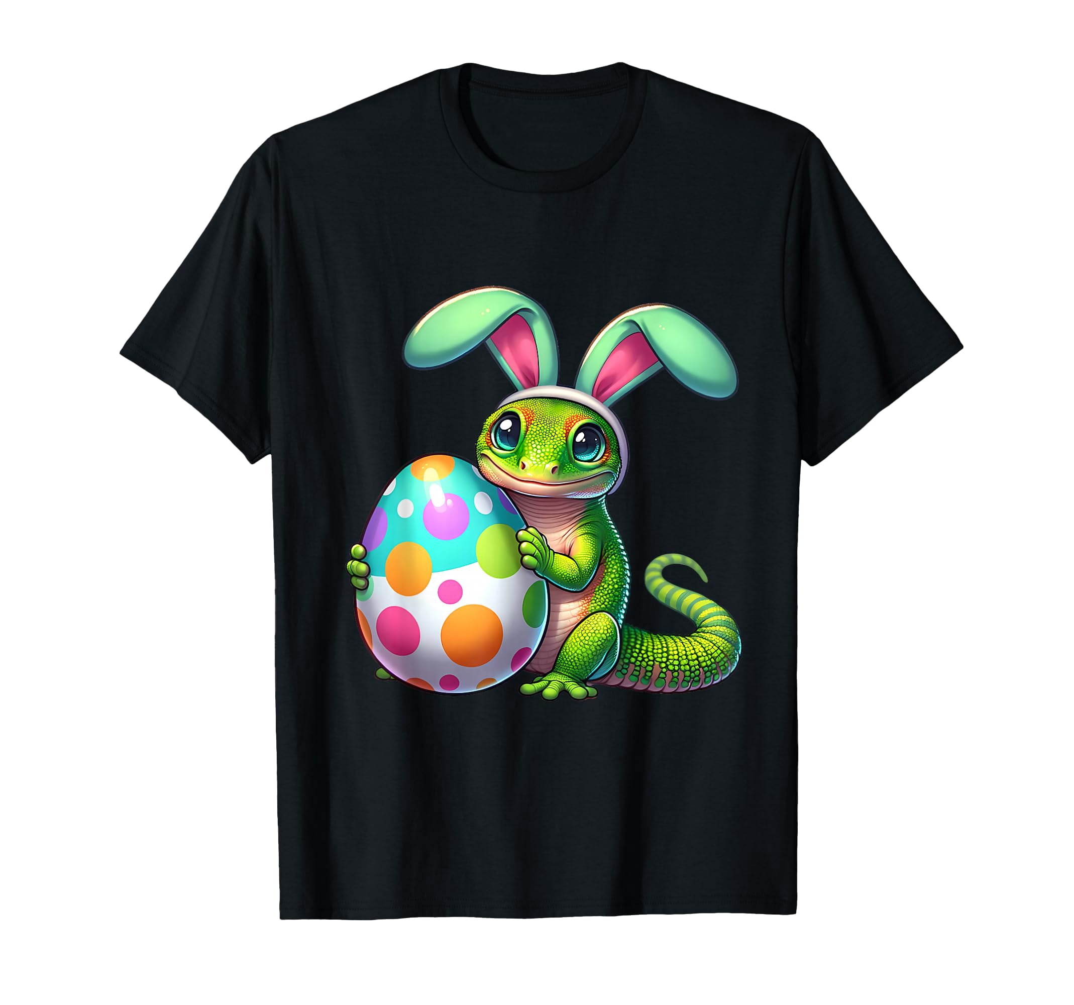 Colorful Cartoon Gecko with Bunny Ears Easter Egg T-Shirt for Pet ...