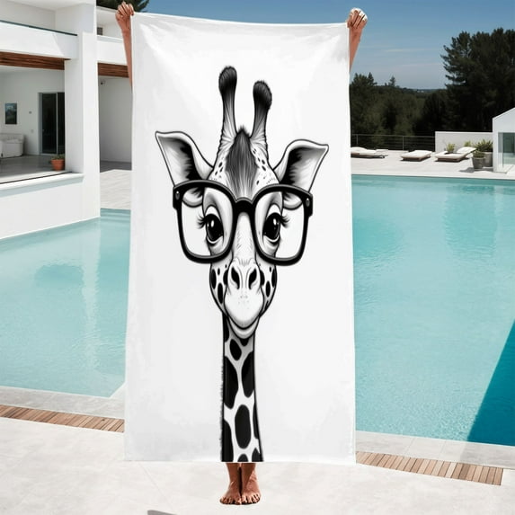 Colorful Cartoon Giraffe Beach Towel - Fun Design with Cheerful Giraffe ...