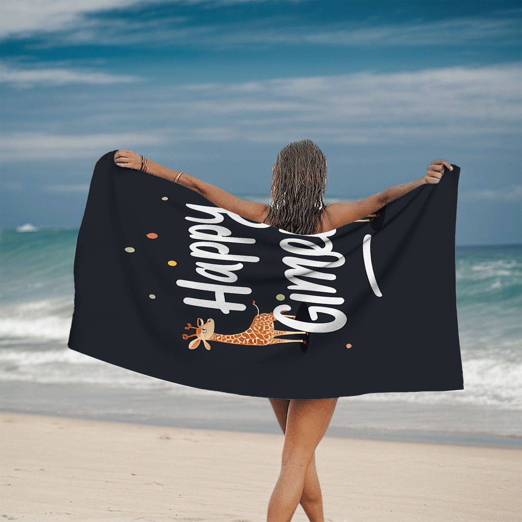 Colorful Cartoon Giraffe Beach Towel - Fun Playful Design with Happy ...