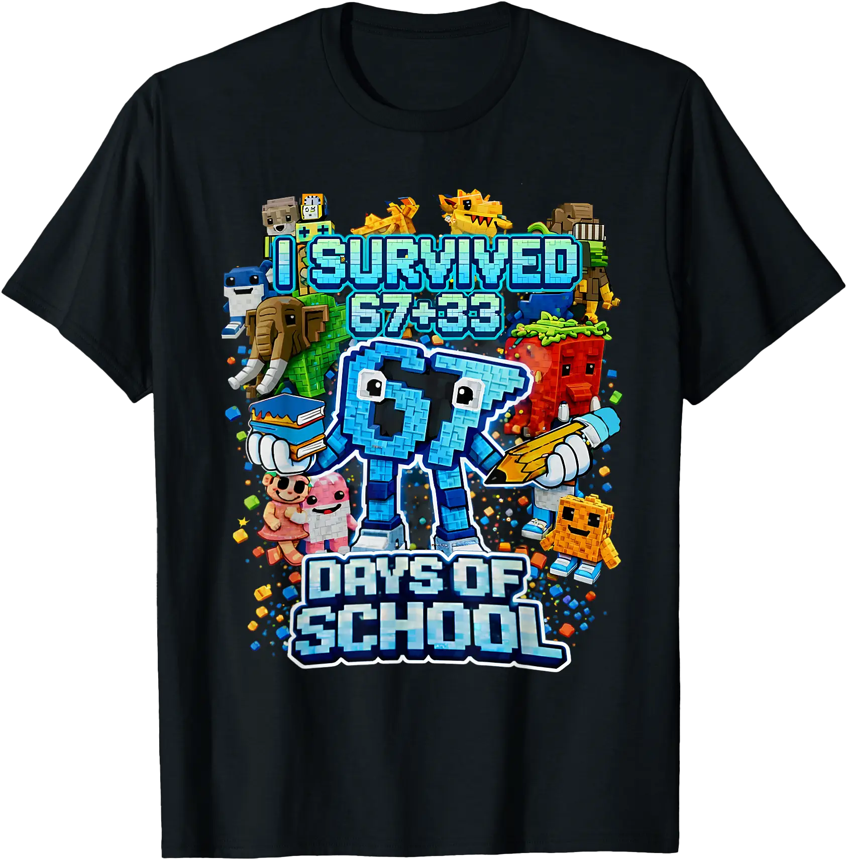Colorful Cartoon Graphic I Survived 100 Days of School T-Shirt for Fun ...