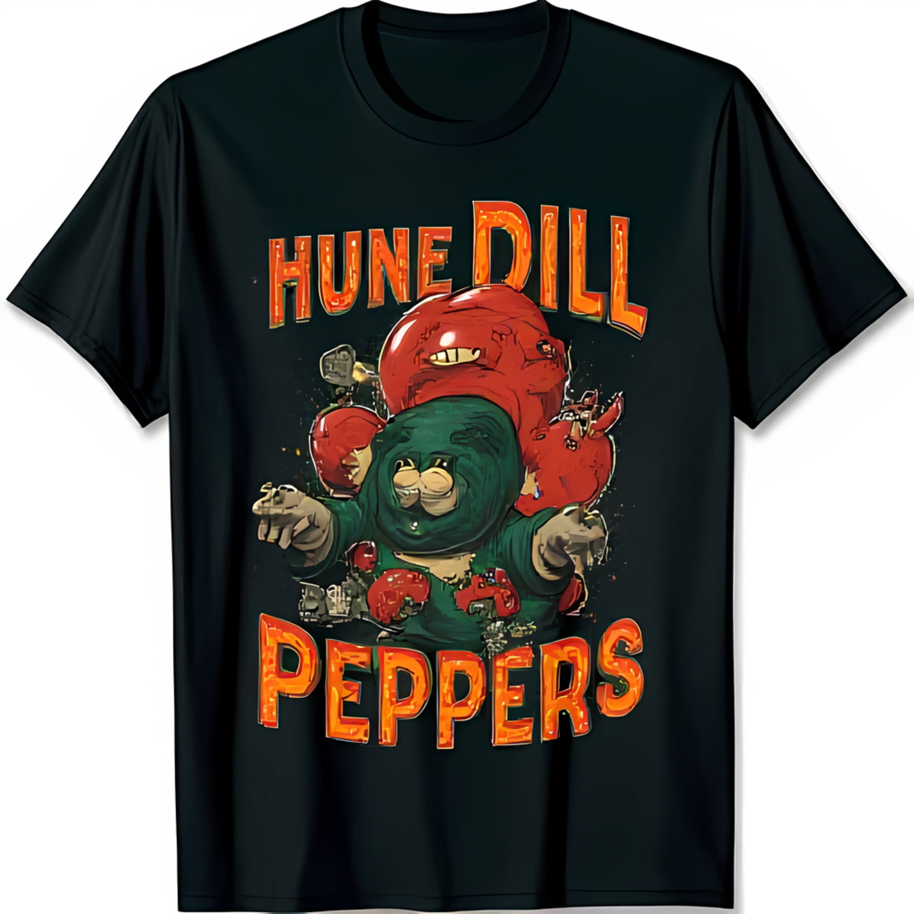 Colorful Cartoon Green Creature T-Shirt HUNE DILL PEPPERS Design with ...