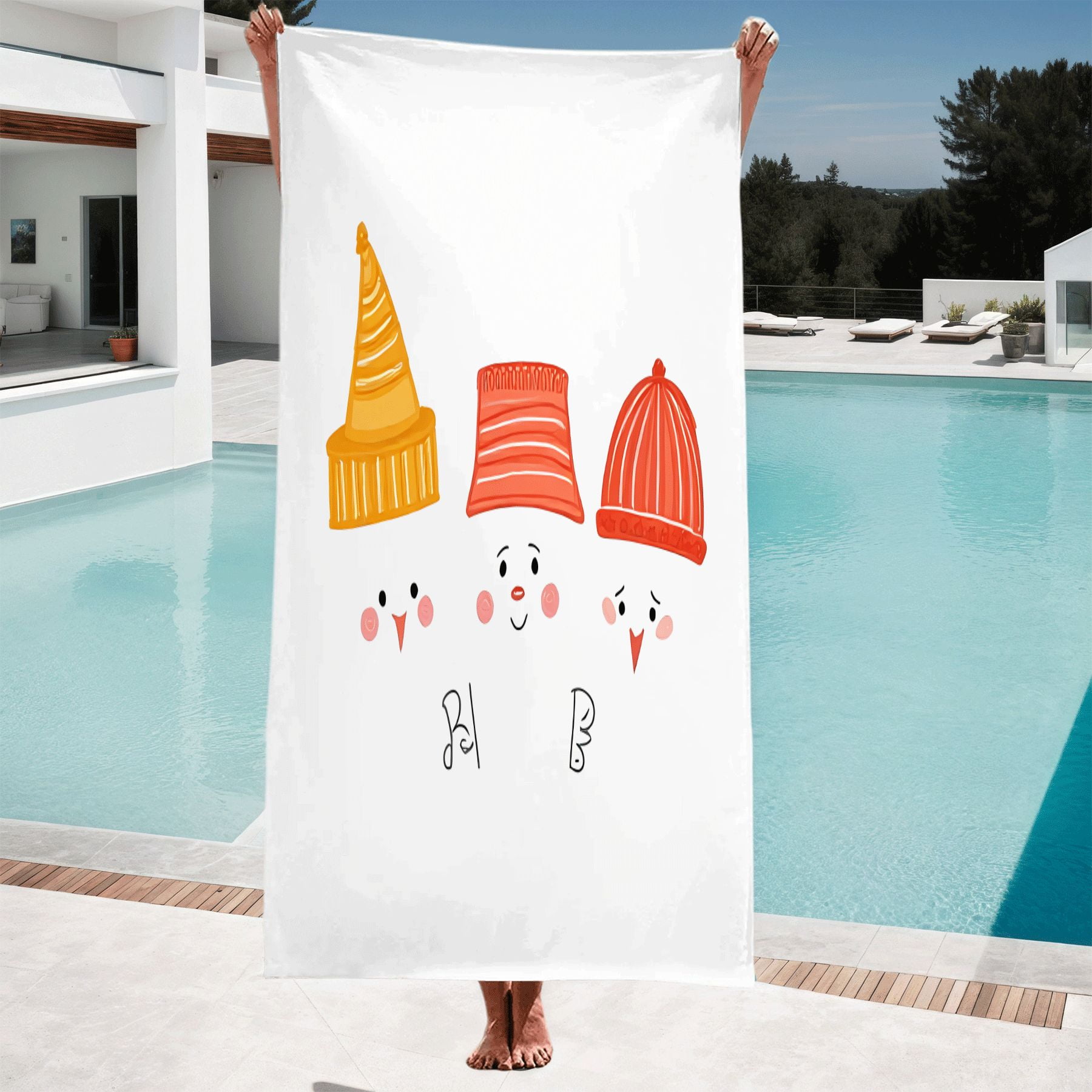 Colorful Cartoon Hat Pattern Beach Towel - Fun Travel Bath Towel for ...