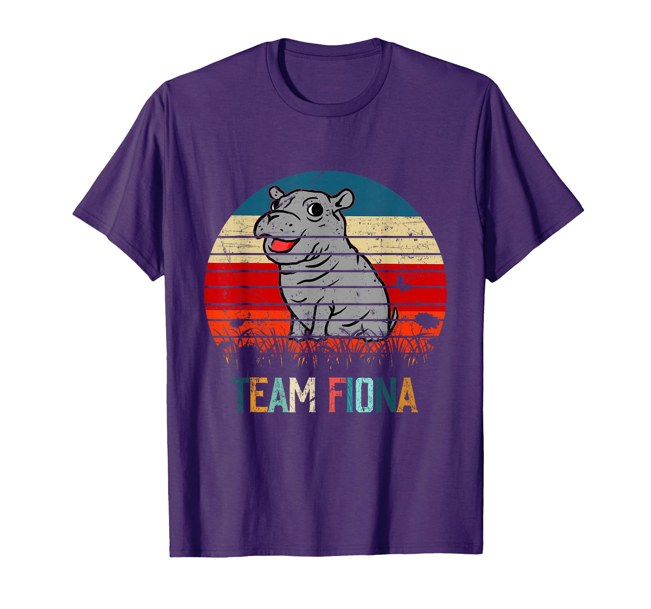 Colorful Cartoon Hippo Sunset T-Shirt - Fun Team Fiona Design for ...