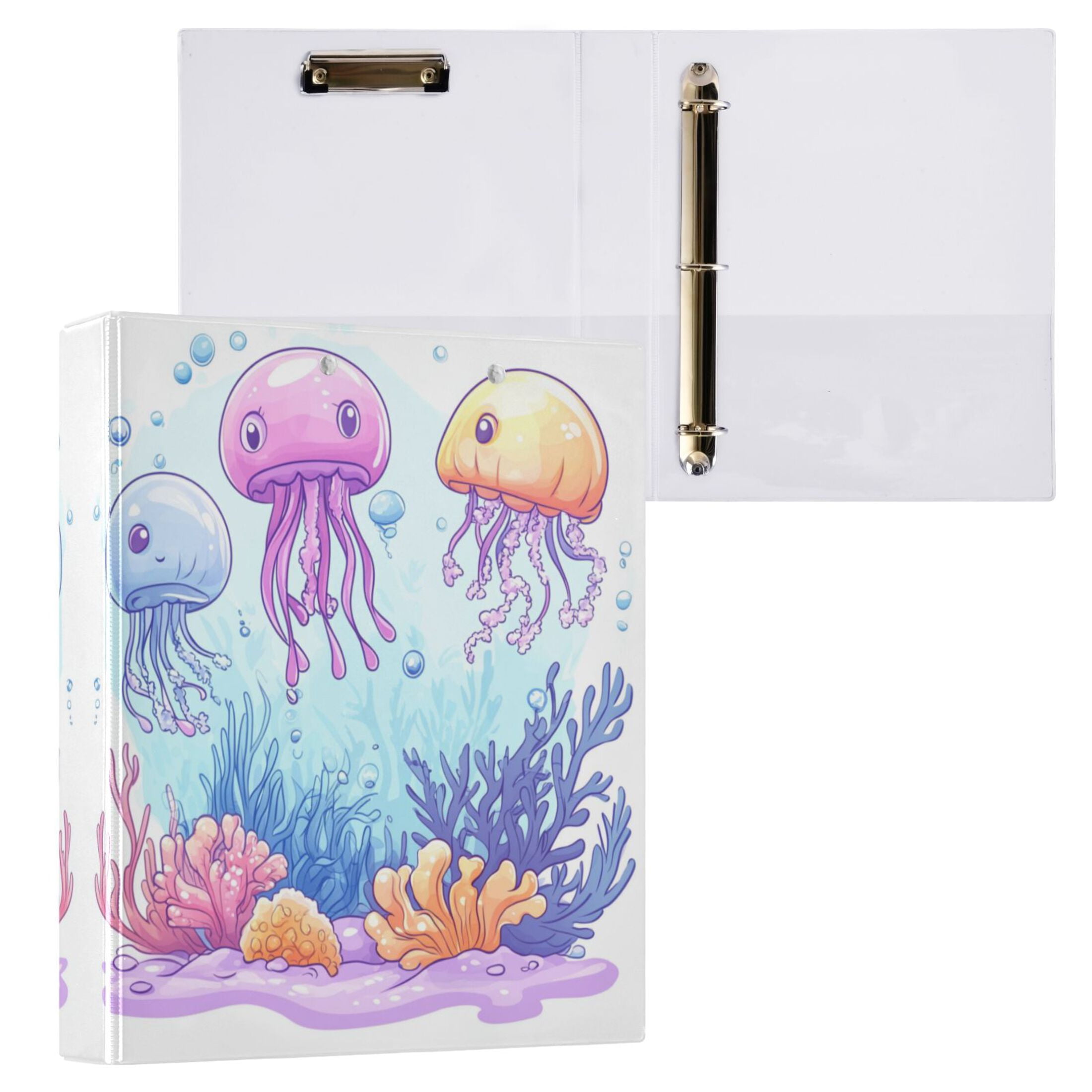 Colorful Cartoon Jellyfish 3 Ring Hardcover Binders 1.5in Round Rings ...