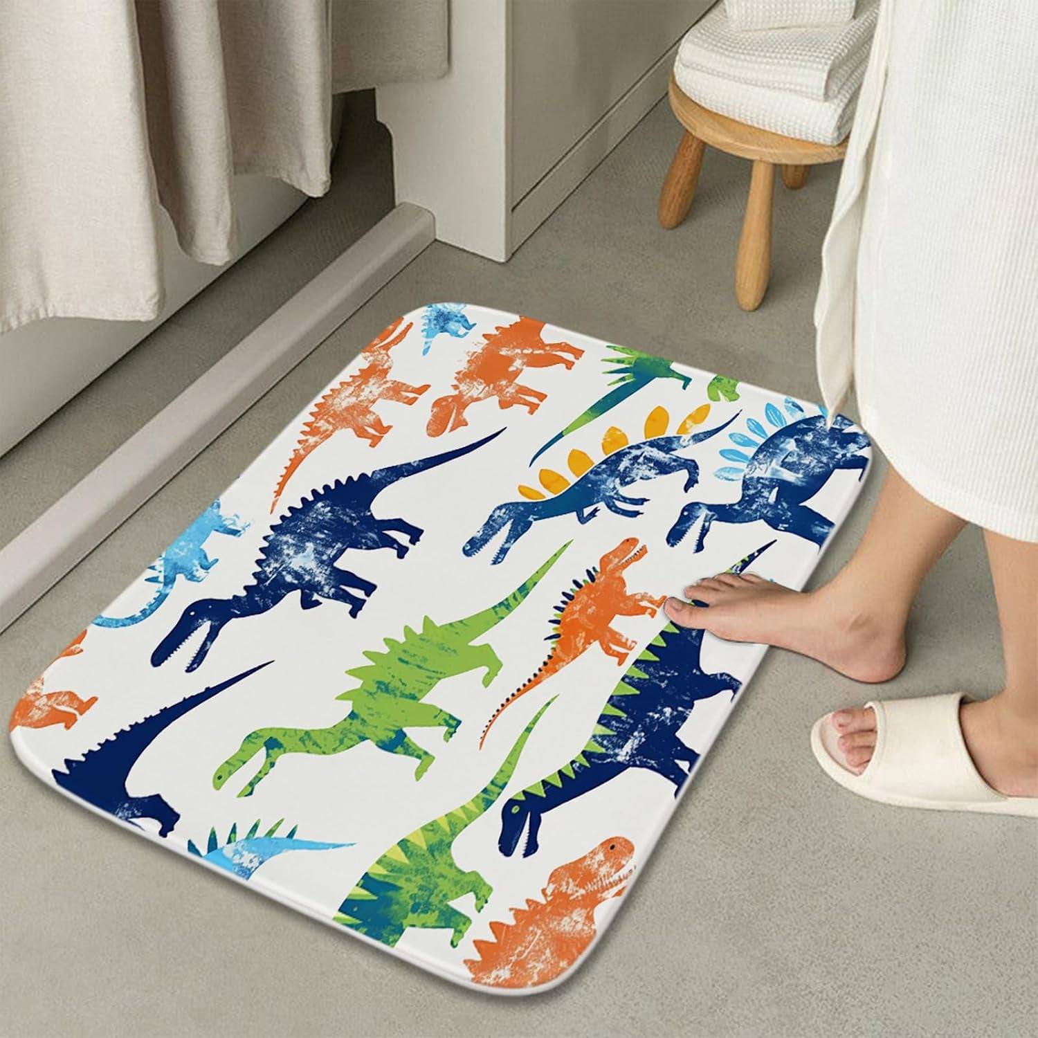 Colorful Cartoon Jurassic Dinosaur Bath Rugs 24"X16" Doormat Carpet For ...