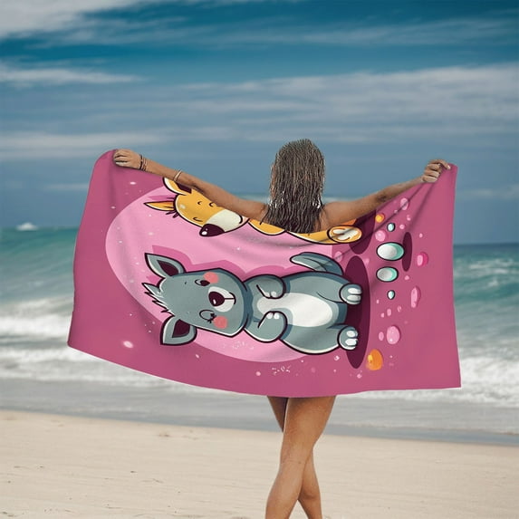 Colorful Cartoon Kangaroo Pattern Beach Towel - Fun Gray & Orange ...