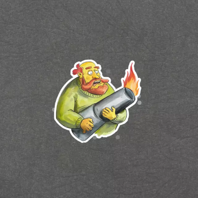 Colorful Cartoon Man Holding Flaming Bomb Watercolor Sticker Artphone ...