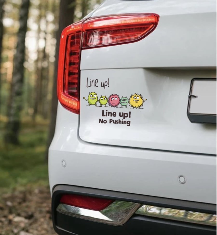 Colorful Cartoon Monster Car Decal. Funny and Playful 'Line Up No ...