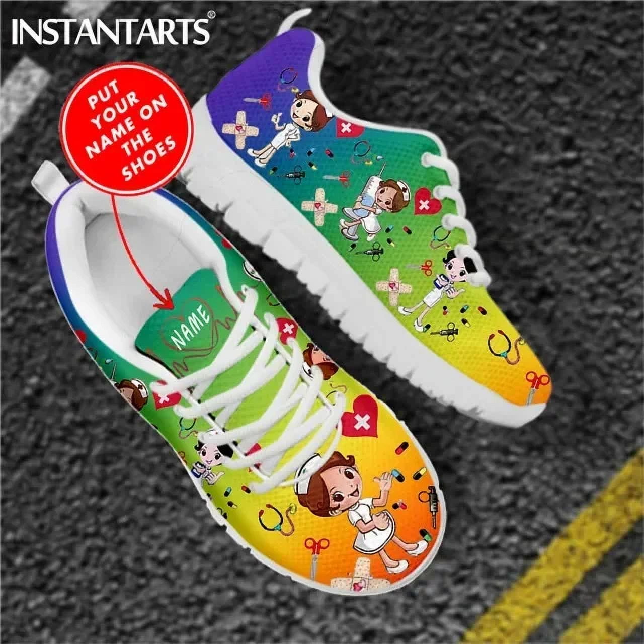 Colorful Cartoon Nurse Sneakers Women's Shoes Custom Name Doctor Print ...