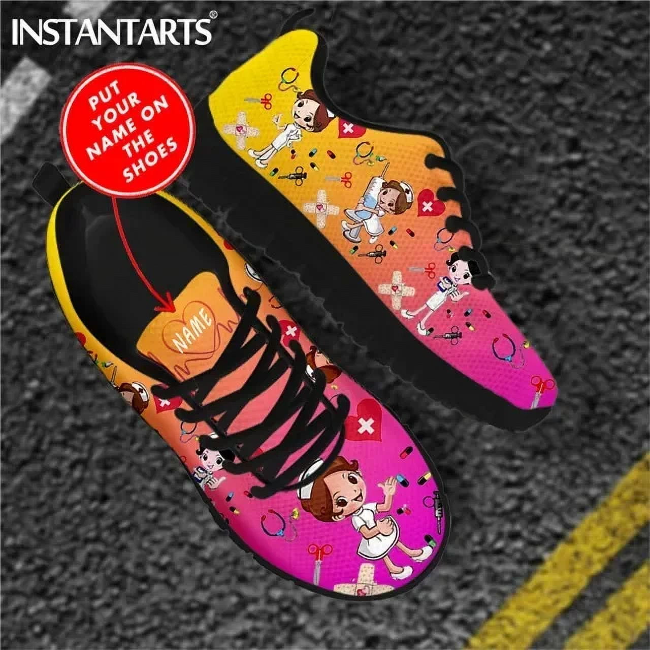 Colorful Cartoon Nurse Sneakers Women's Shoes Custom Name Doctor Print ...