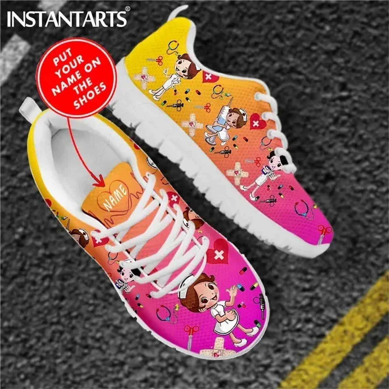 Colorful Cartoon Nurse Sneakers Women's Shoes Custom Name Doctor Print ...