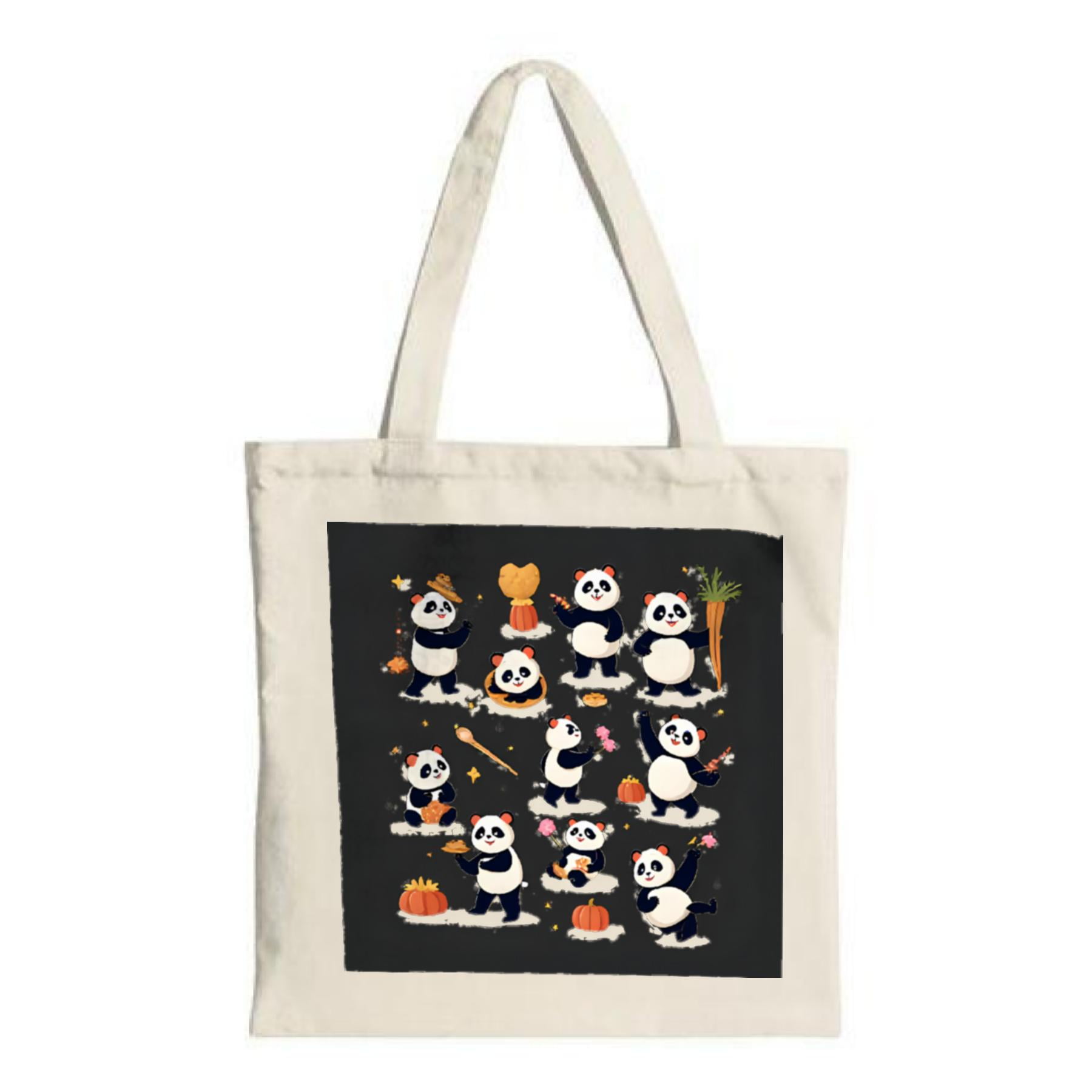 Colorful Cartoon Panda Tote Bag - Whimsical Design with Playful Pandas ...