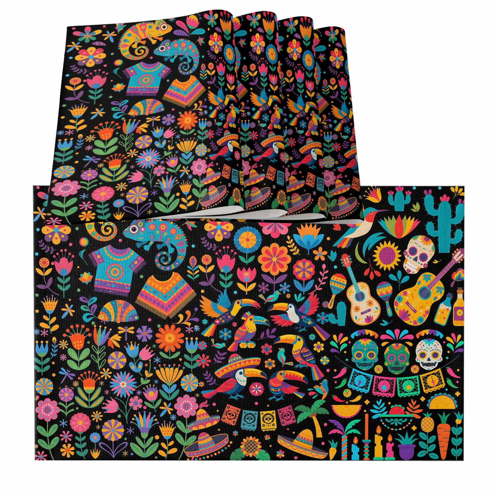 Colorful Cartoon Placemats for Dinning Table Set of 6, Funny Flowers ...