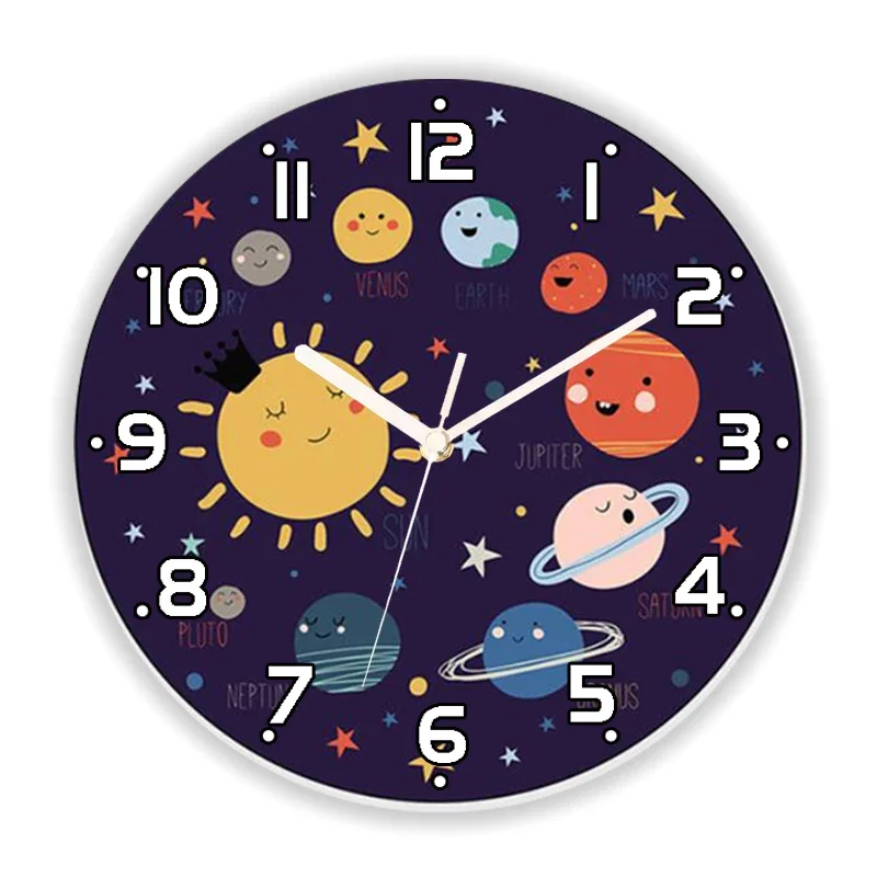 Colorful Cartoon Planets of Solar System Galaxy Universe Wall Clock for ...