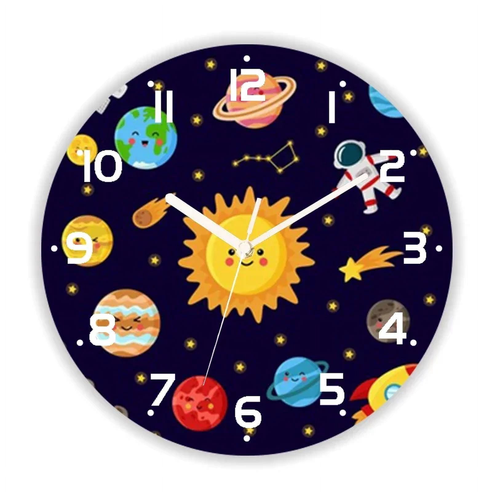 Colorful Cartoon Planets of Solar System Galaxy Universe Wall Clock for ...