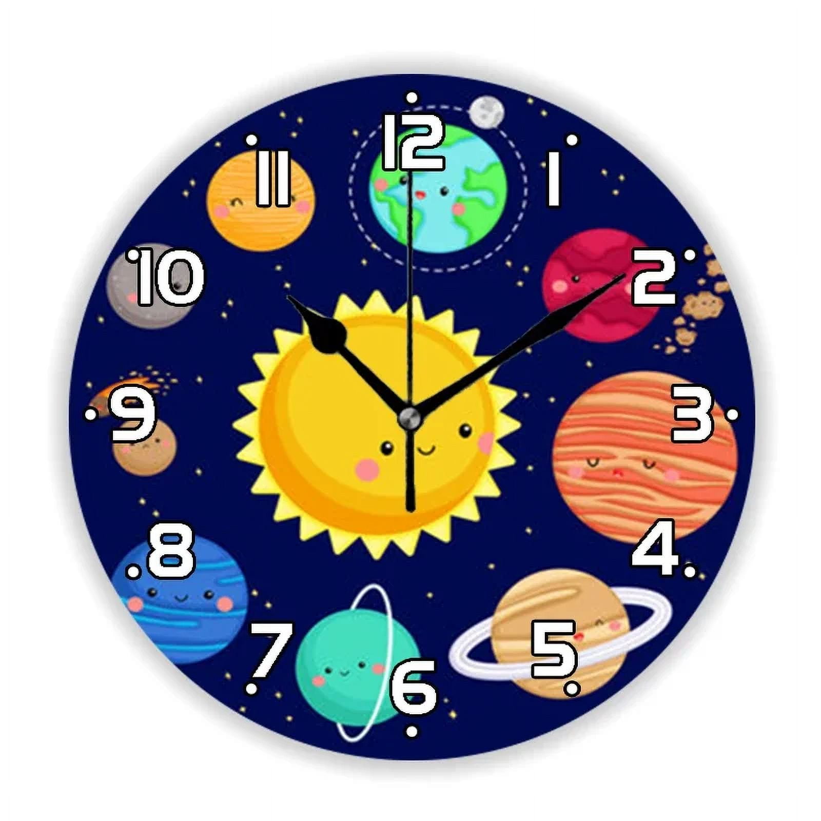 Colorful Cartoon Planets of Solar System Galaxy Universe Wall Clock for ...