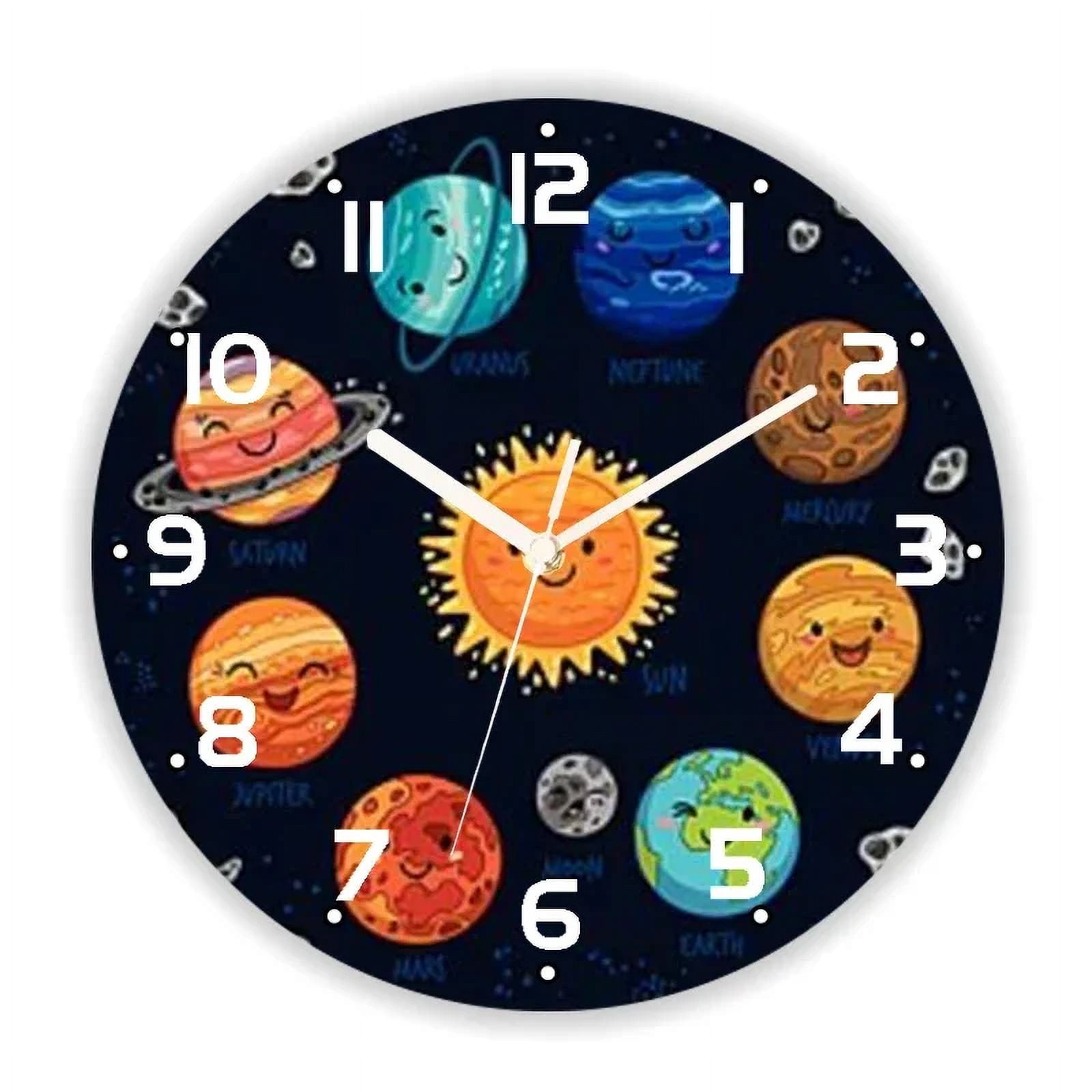 Colorful Cartoon Planets of Solar System Galaxy Universe Wall Clock for ...