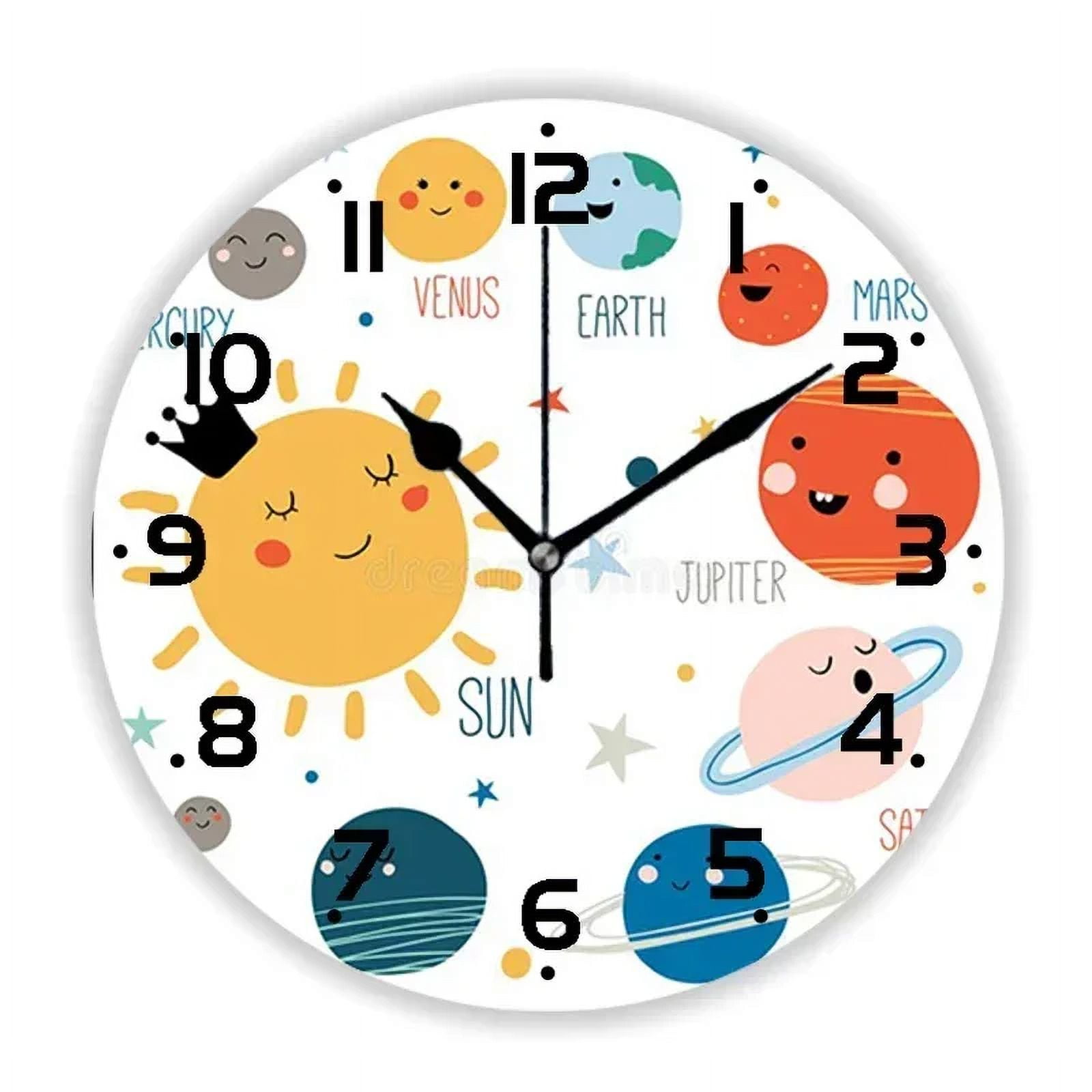 Colorful Cartoon Planets of Solar System Galaxy Universe Wall Clock for ...