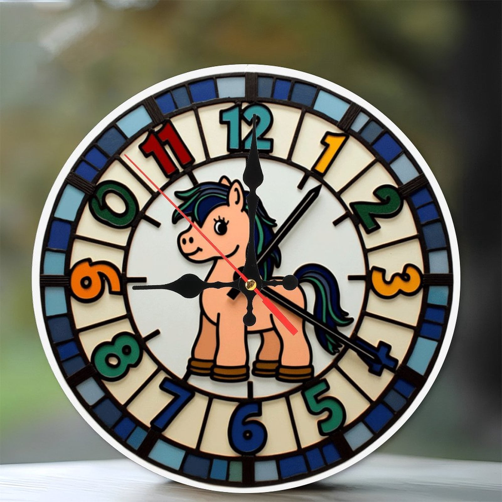 Colorful Cartoon Pony Wall Clock for Kids Room Decor 10-Inch Silent ...