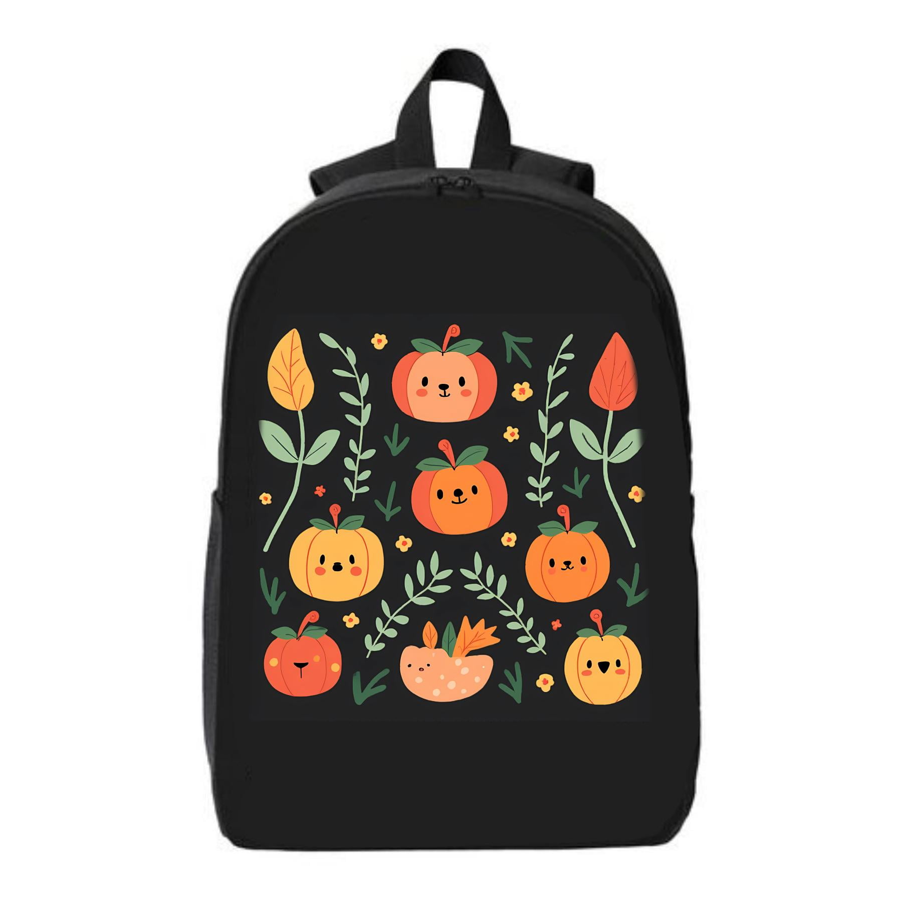 Colorful Cartoon Pumpkin & Leaf Design Laptop Backpack for College/High ...