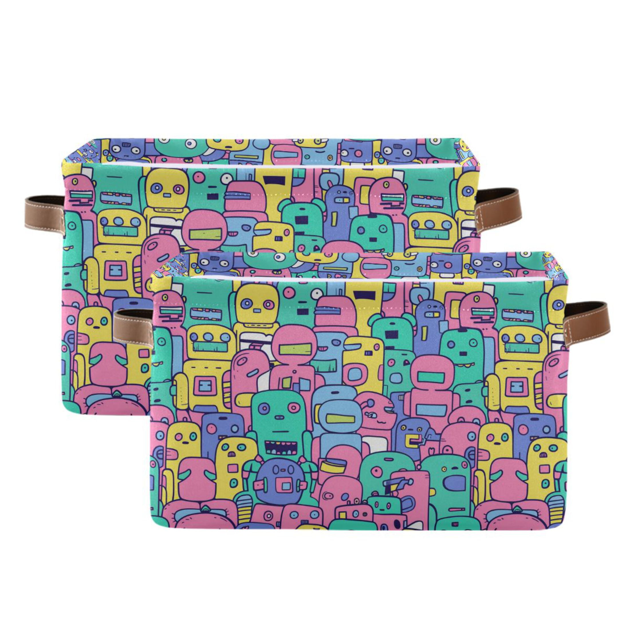 Colorful Cartoon Robots Storage Bins with Handle Fabric Organizer ...