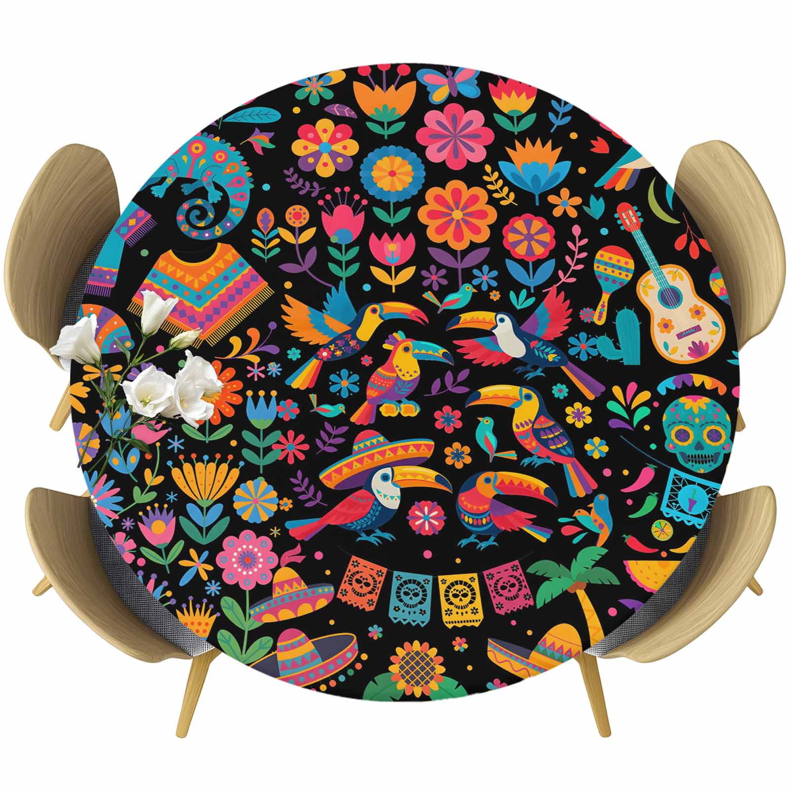 Colorful Cartoon Round Tablecloth 45-54 Inch Round Fitted Table Cloth ...