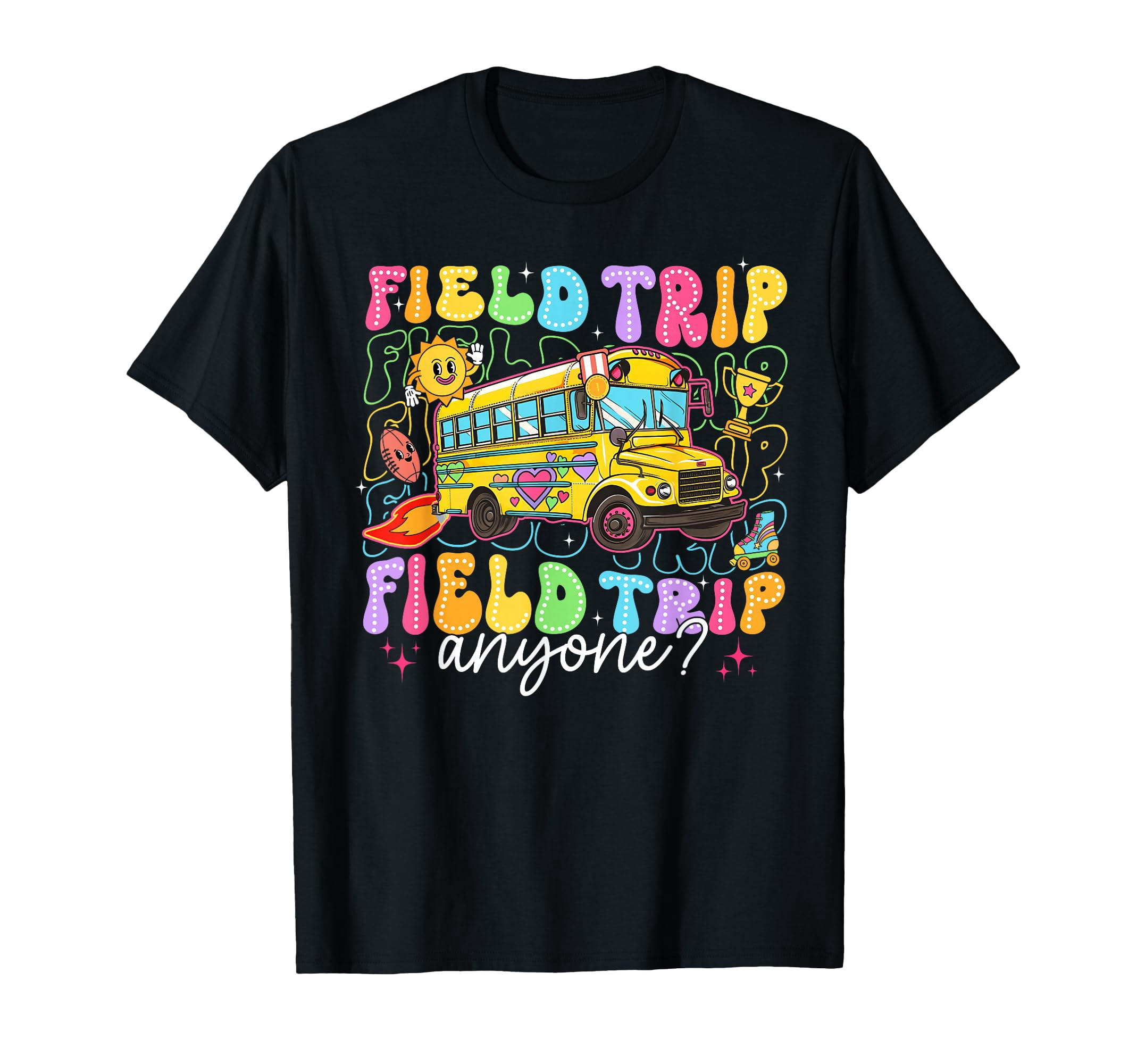 Colorful Cartoon School Bus Field Trip T-Shirt for Fun School ...