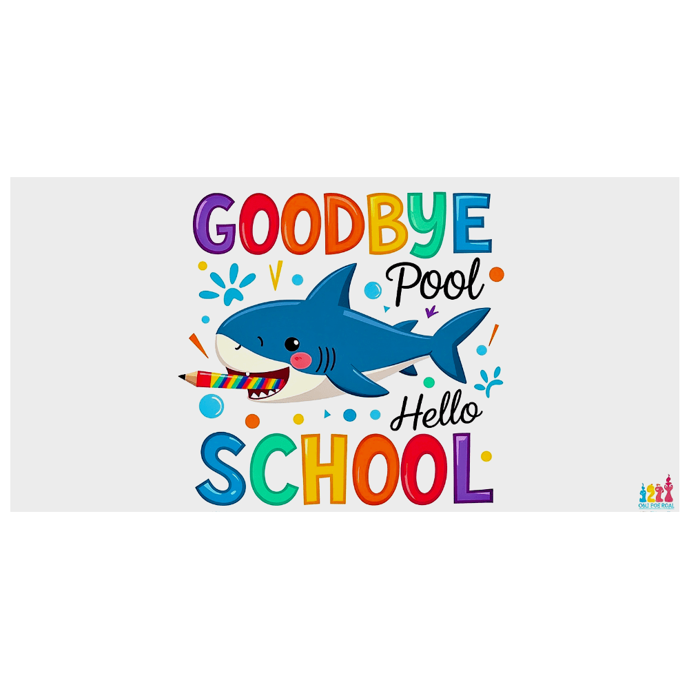 Colorful Cartoon Shark Banner Goodbye Pool Hello School Backdrop Party ...