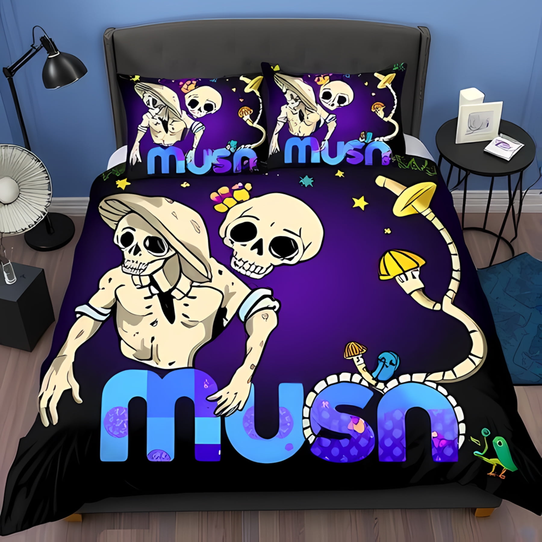 Colorful Cartoon Skeleton Sailor 3-Piece Duvet Cover Set with Whimsical ...