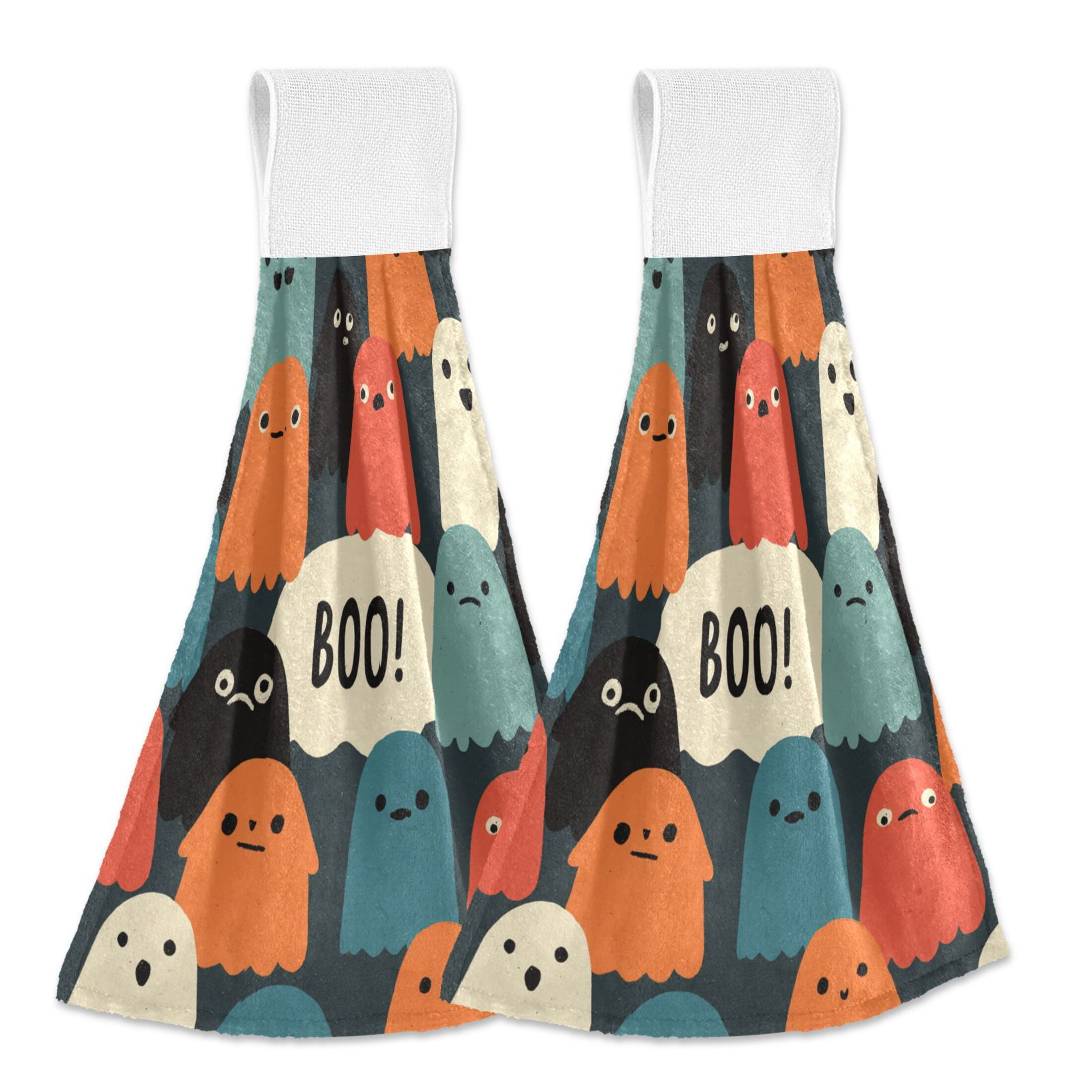 Colorful Cartoon Specters with Boo Sign Halloween Hanging Towels with ...