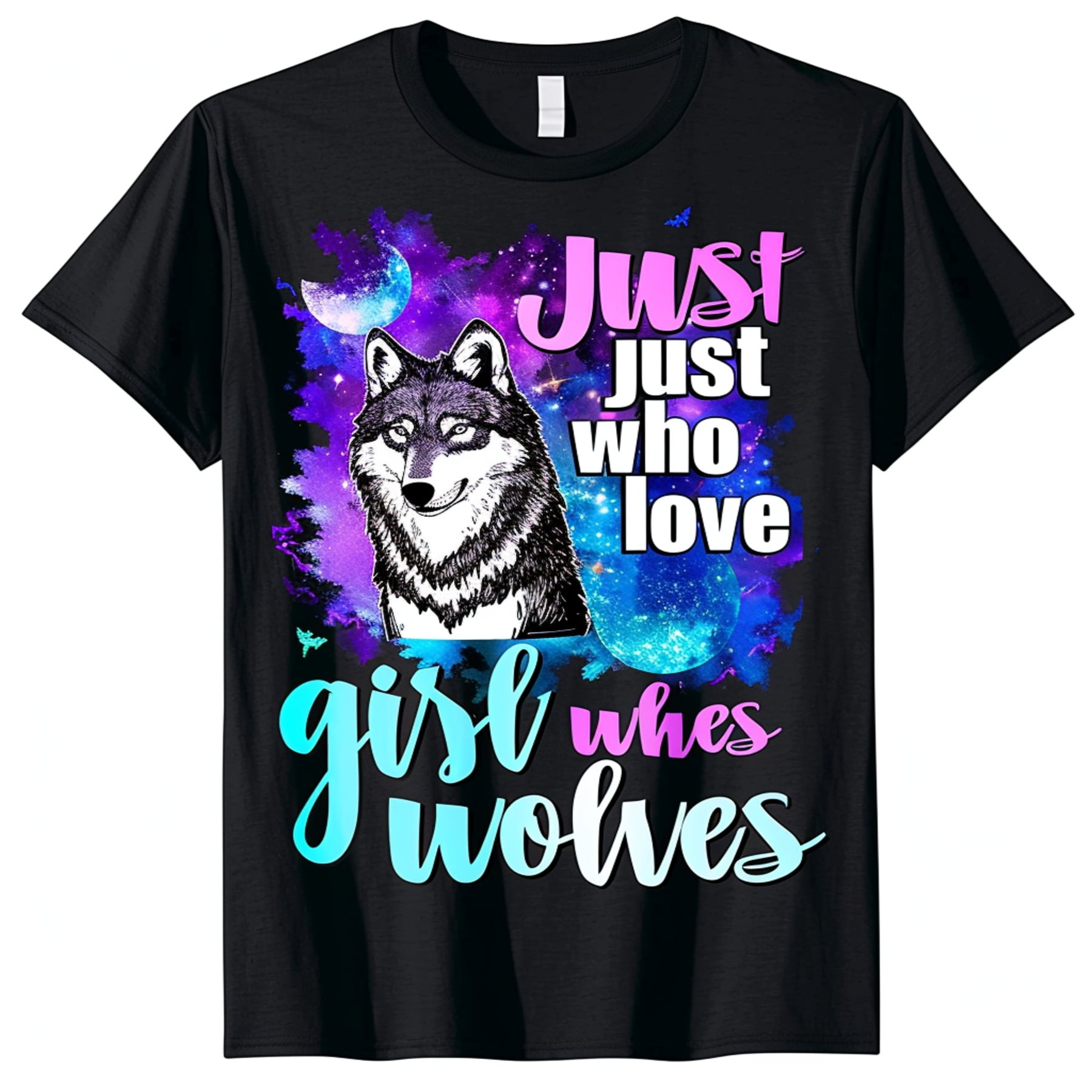 Colorful Cartoon Style Just A Girl Who Loves Wolves T Shirt Cute Wolf ...