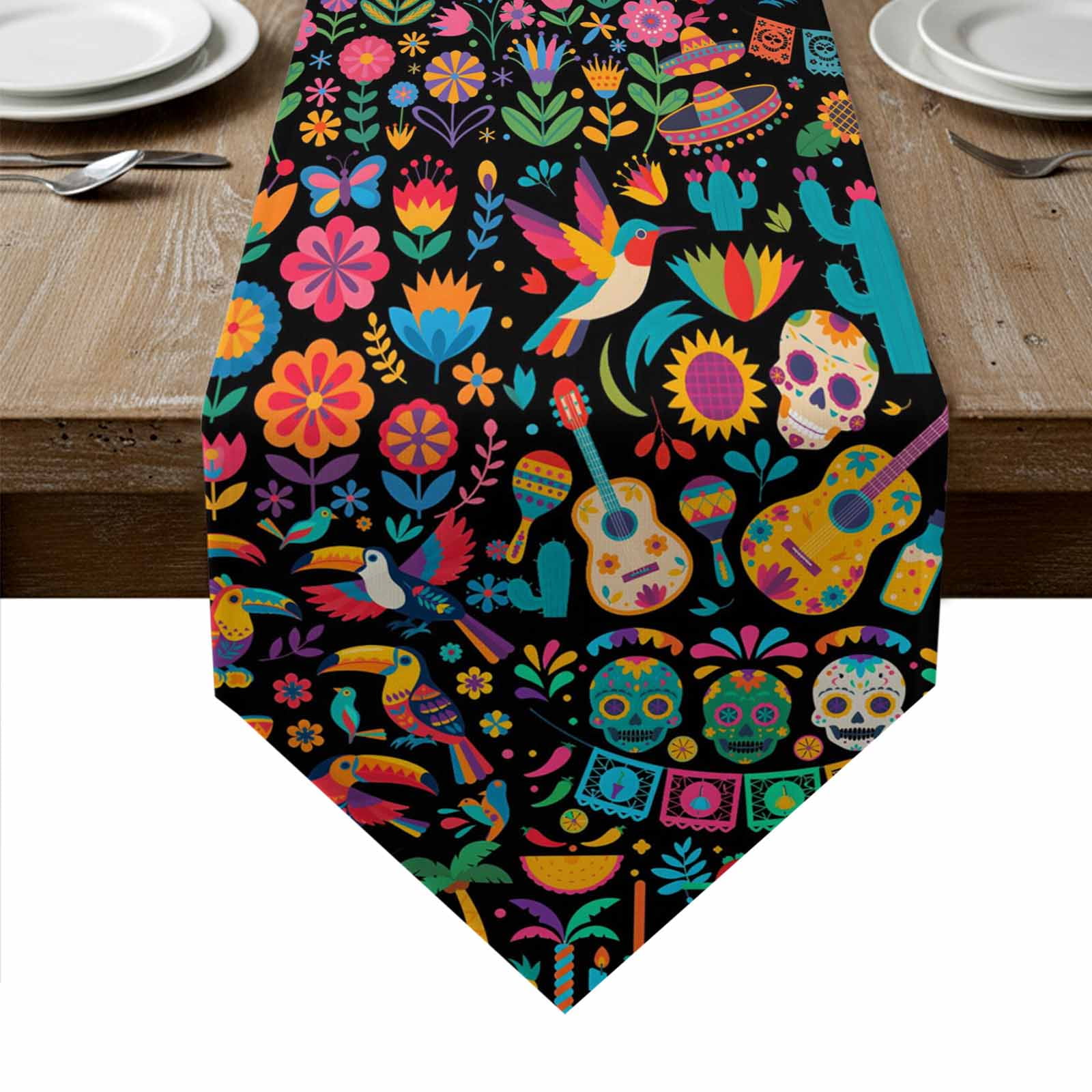 Colorful Cartoon Table Runner Linen Burlap Table Runner 72 Inches Long ...