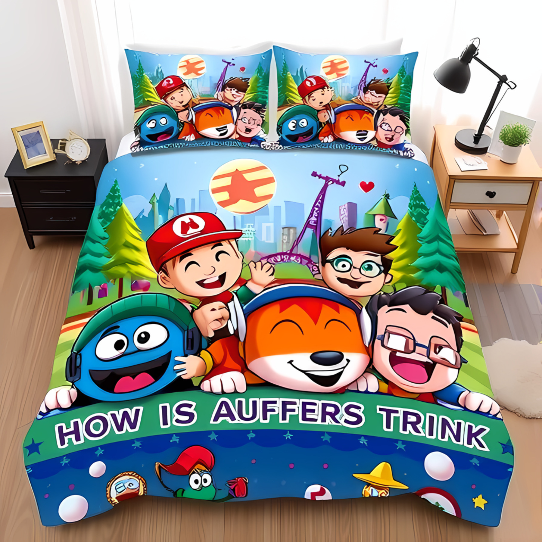 Colorful Cartoon-Themed 3-Piece Duvet Cover Set with Animated ...