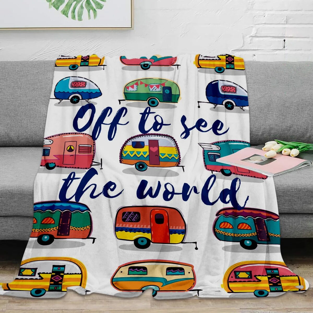 Colorful Cartoon Trolley Animation Throw Blanket Portable Warm Blanket ...