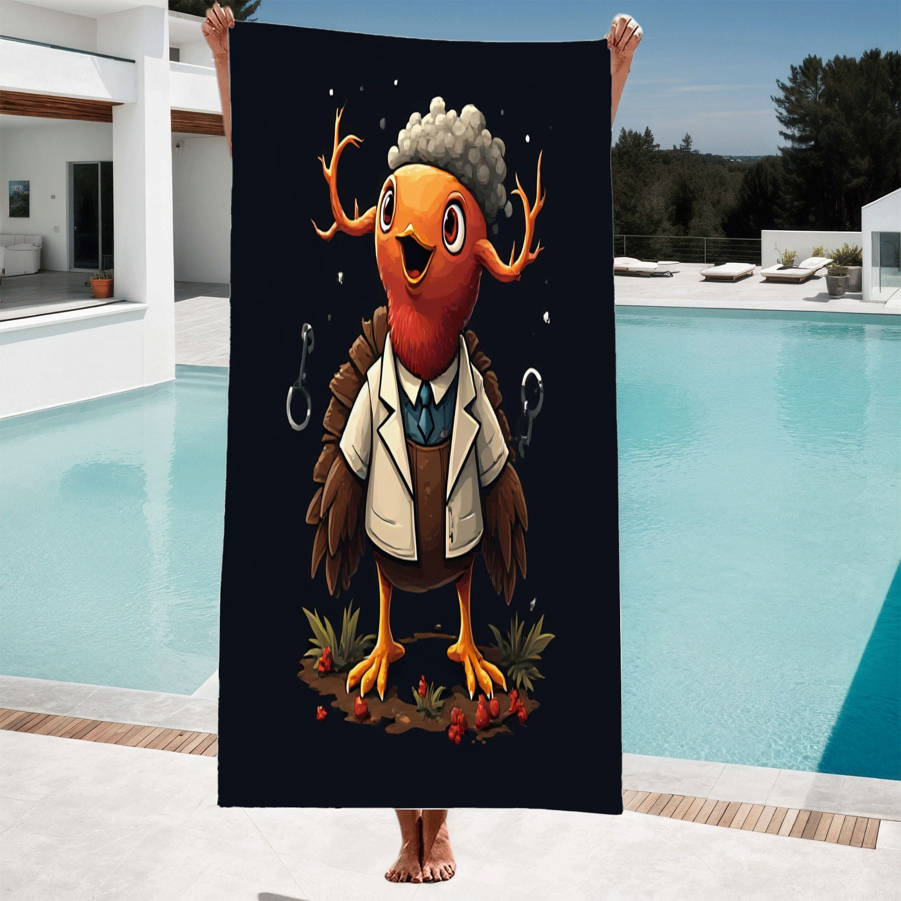 Colorful Cartoon Turkey Scientist Pattern Beach Towel - Fun Design for ...