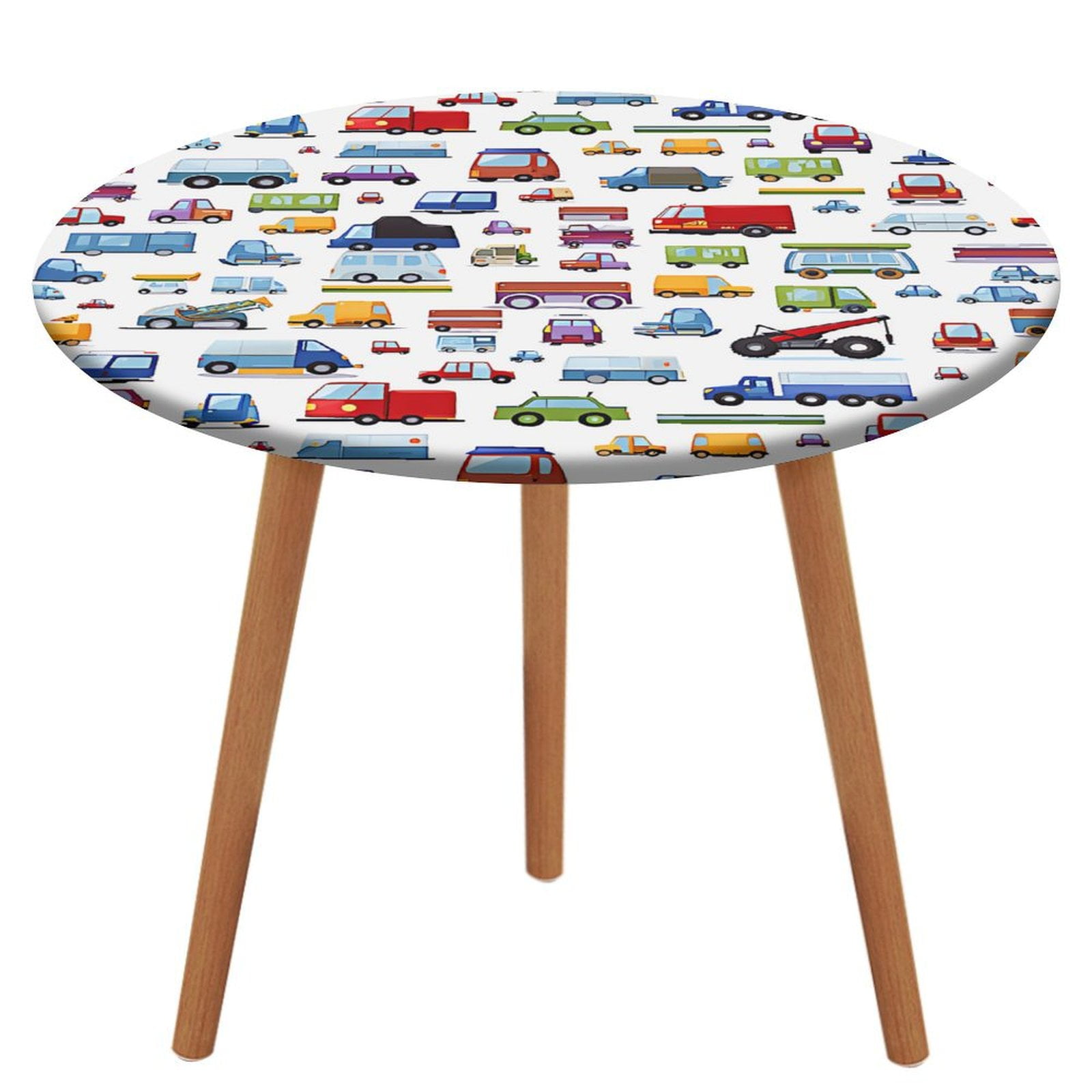 Colorful Cartoon Vehicles Pattern Round Tablecloth Waterproof Elastic ...