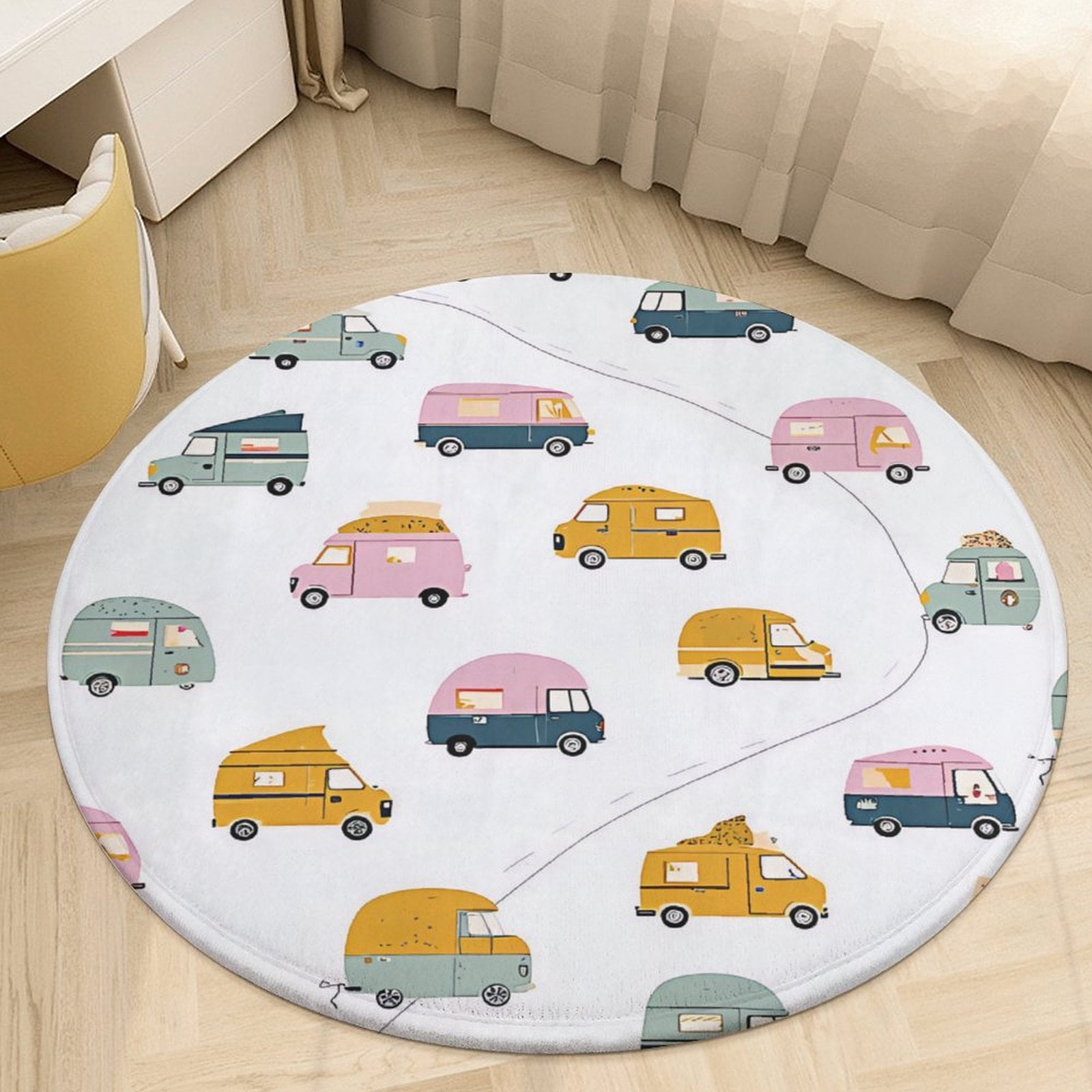 Colorful Cartoon Vehicles Round Area Rugs for Bedroom Living Room, 6FT Soft Indoor Circle ...