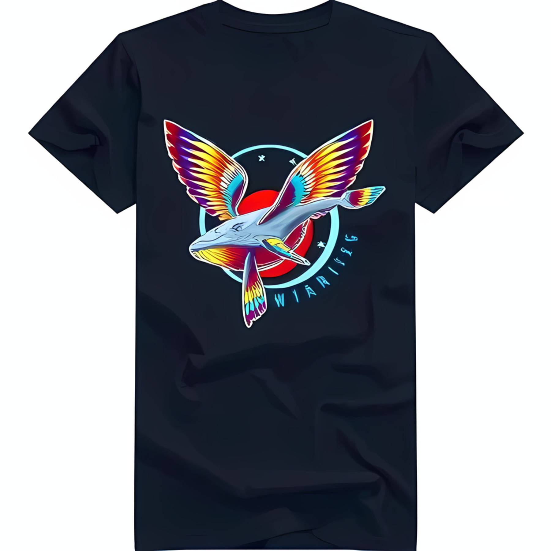 Colorful Cartoon Whale with Wings T-Shirt Black Design - Walmart.com