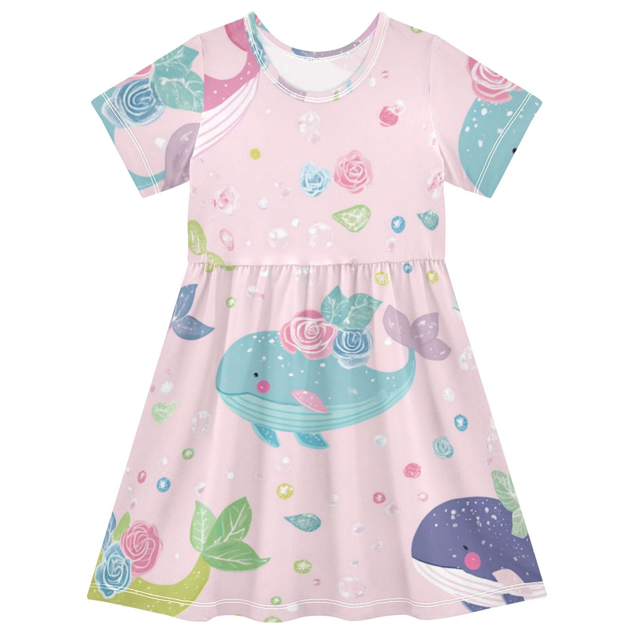 Colorful Cartoon Whales Beautiful Roses Leaves Girls' Short Sleeve ...