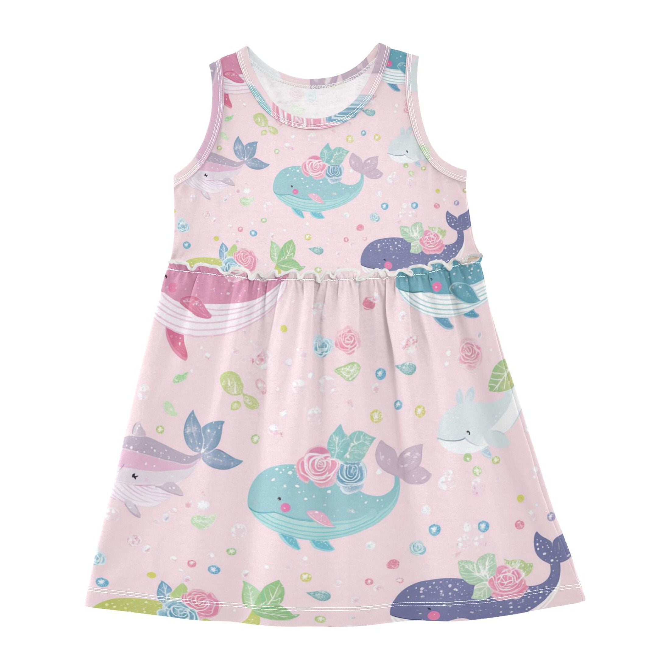 Colorful Cartoon Whales Beautiful Roses Leaves Girls' Sleeveless Dress ...