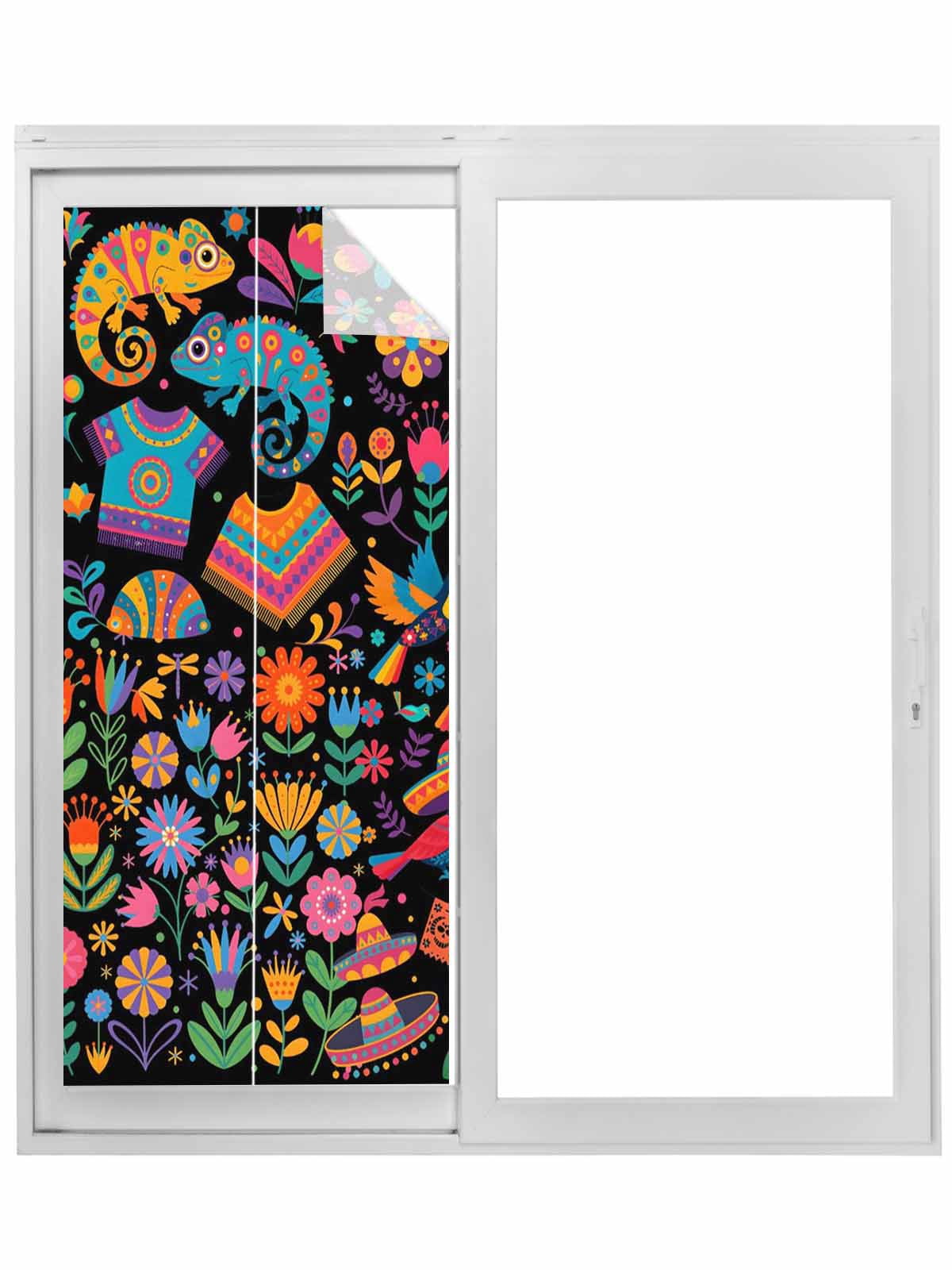 Colorful Cartoon Window Privacy Film, Funny Flowers Guitar Animals ...