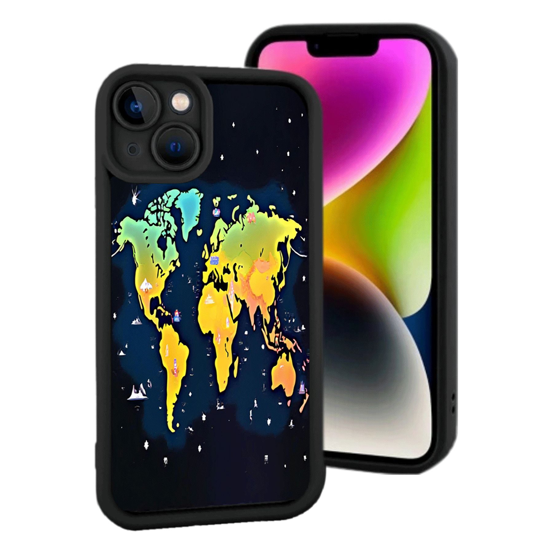 Colorful Cartoon World Map iPhone 15 Case - Lightweight Yellowing ...