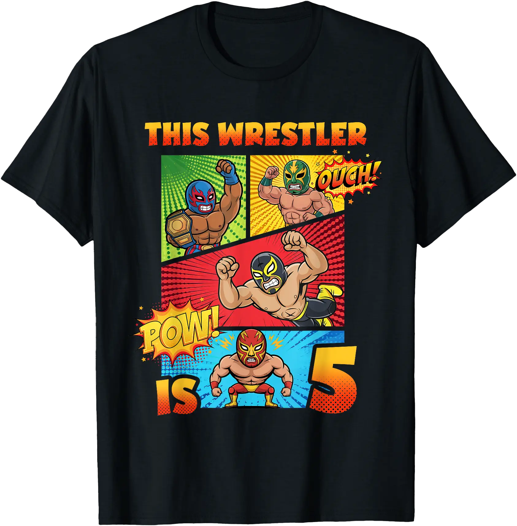 Colorful Cartoon Wrestlers 5th Birthday T-Shirt for Fun Celebrations ...