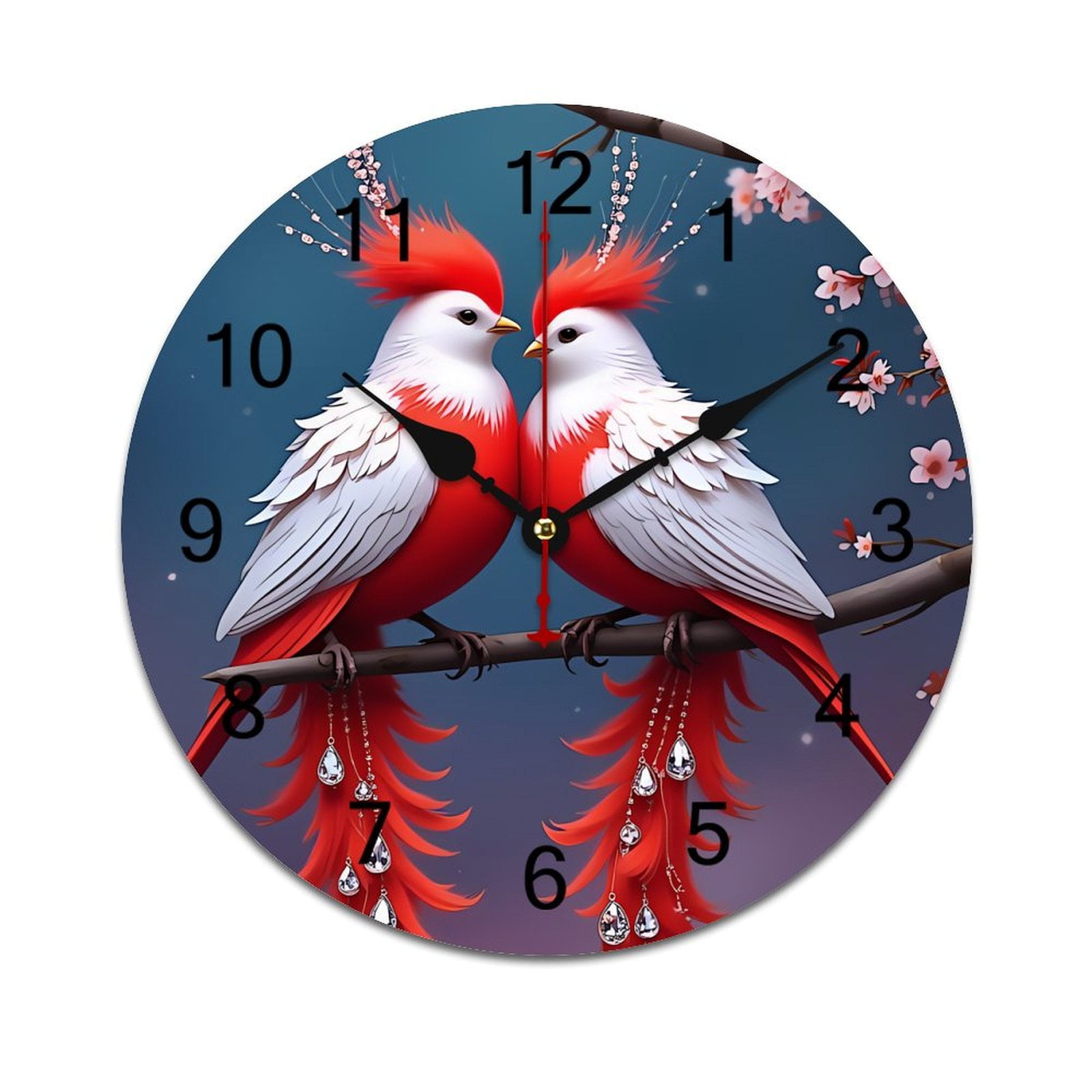 Colorful Cartoonish Bird Printed Silent Wall Clock Round Kitchen Clock ...