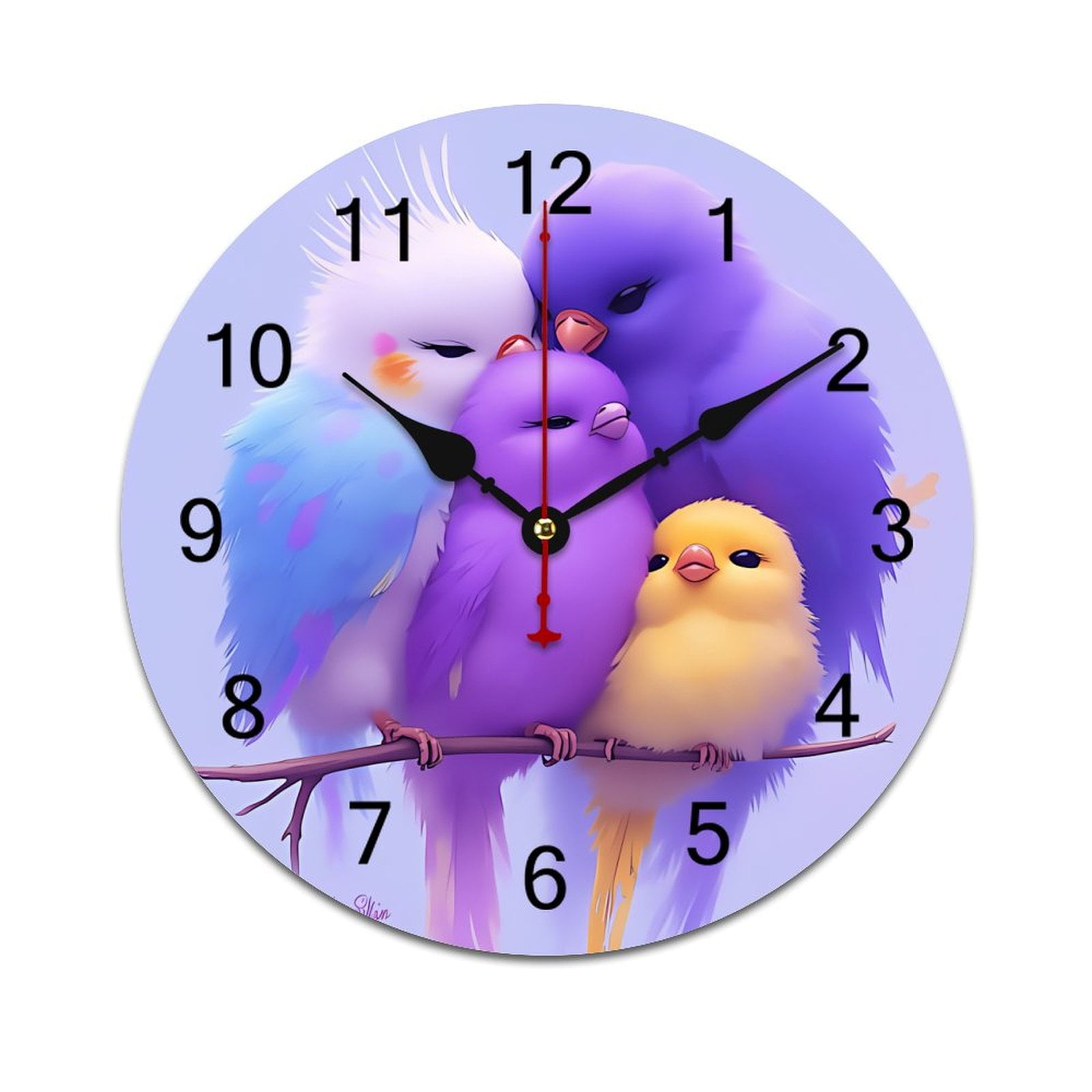 Colorful Cartoonish Bird Word Saying Big Wall Clock Home Decor Art ...