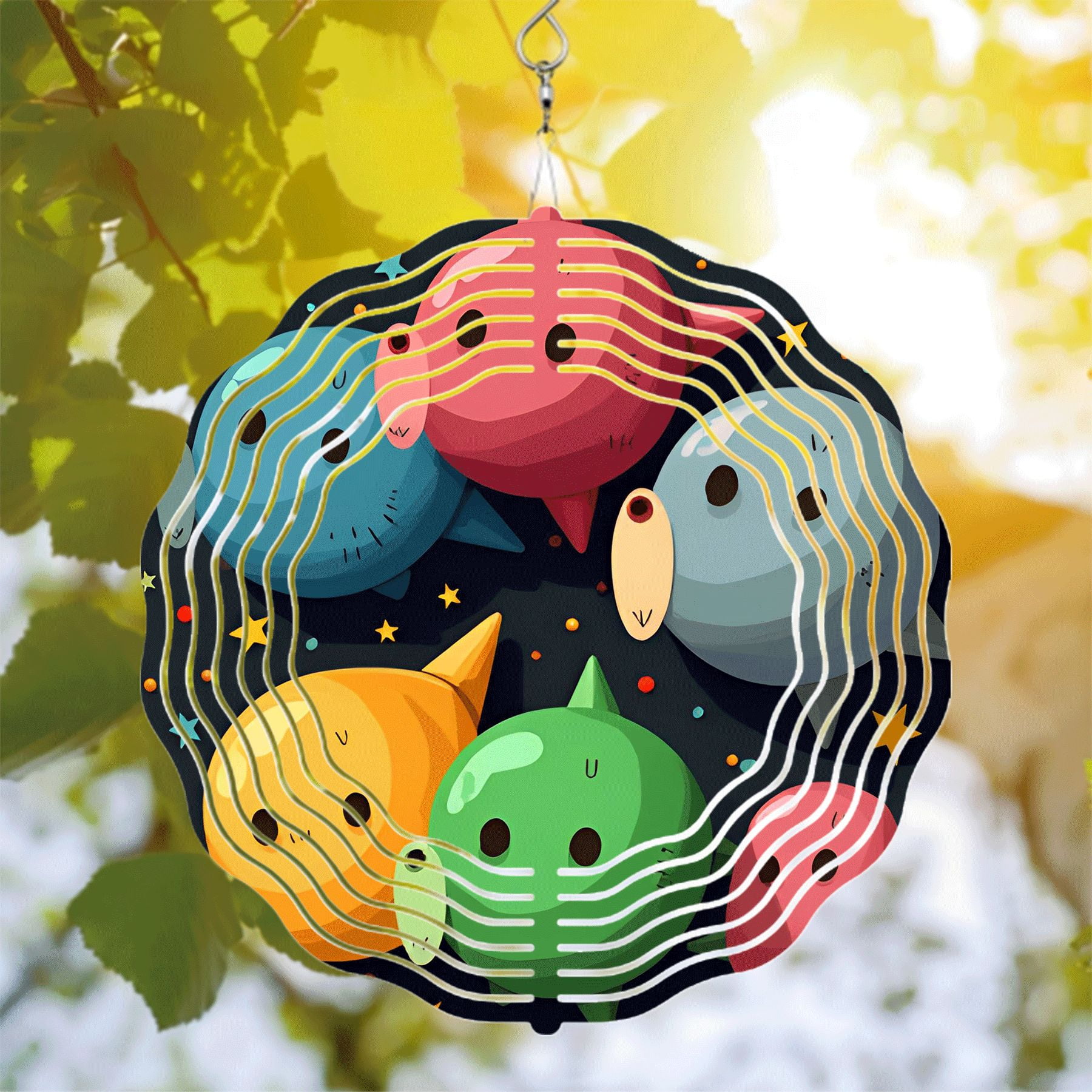 Colorful Cartoonish Metal Hanging Wind Spinners & Chimes - Whimsical ...
