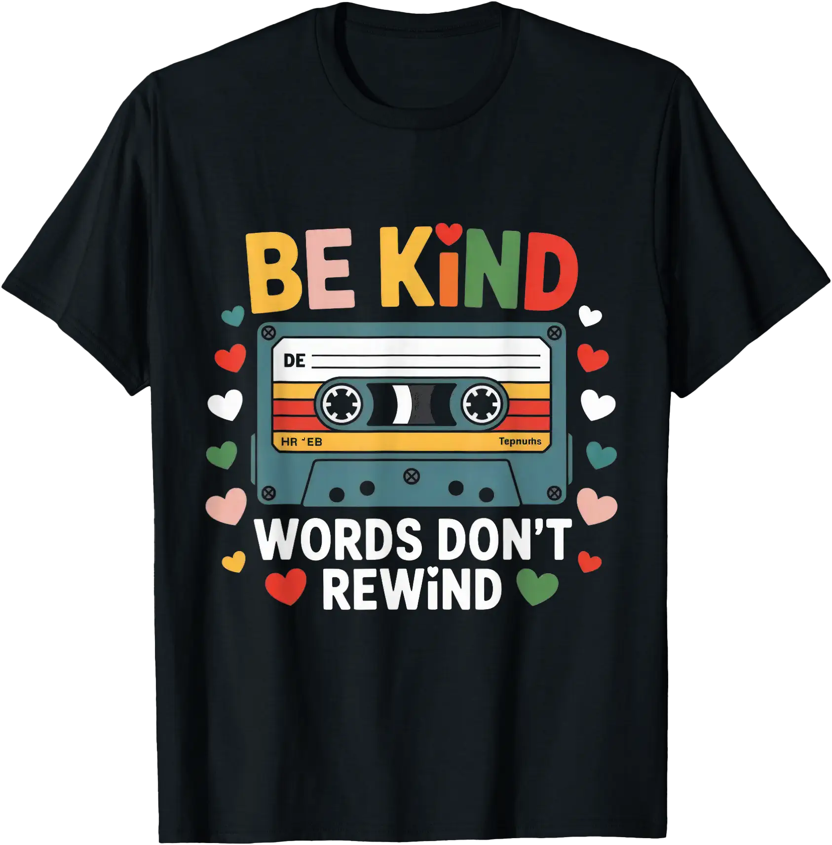 Colorful Cassette Tape Graphic T-Shirt Promoting Kindness for Music ...