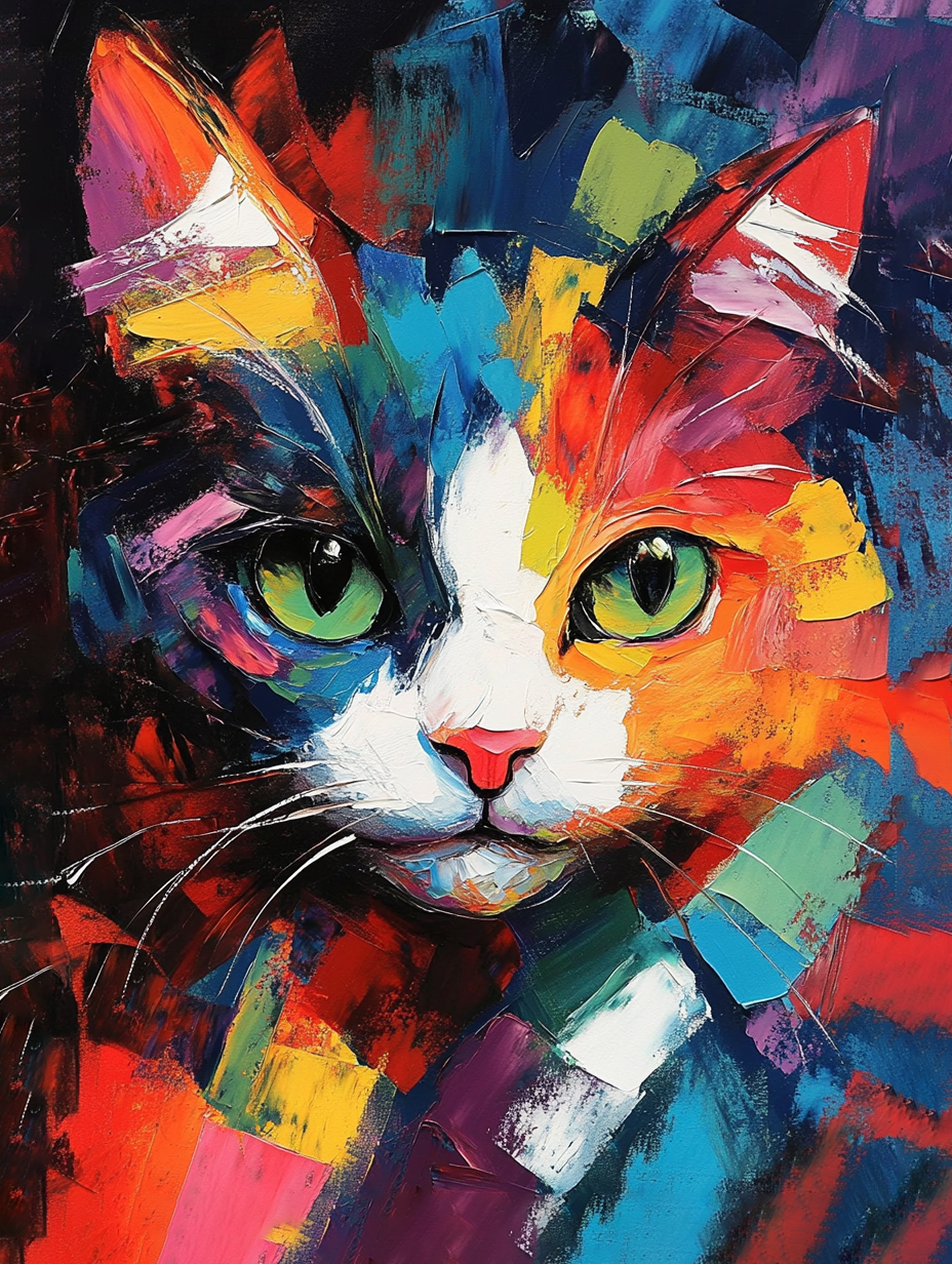 Colorful Cat Abstract Canvas Painting，Suitable for Living Room， Bedroom ...