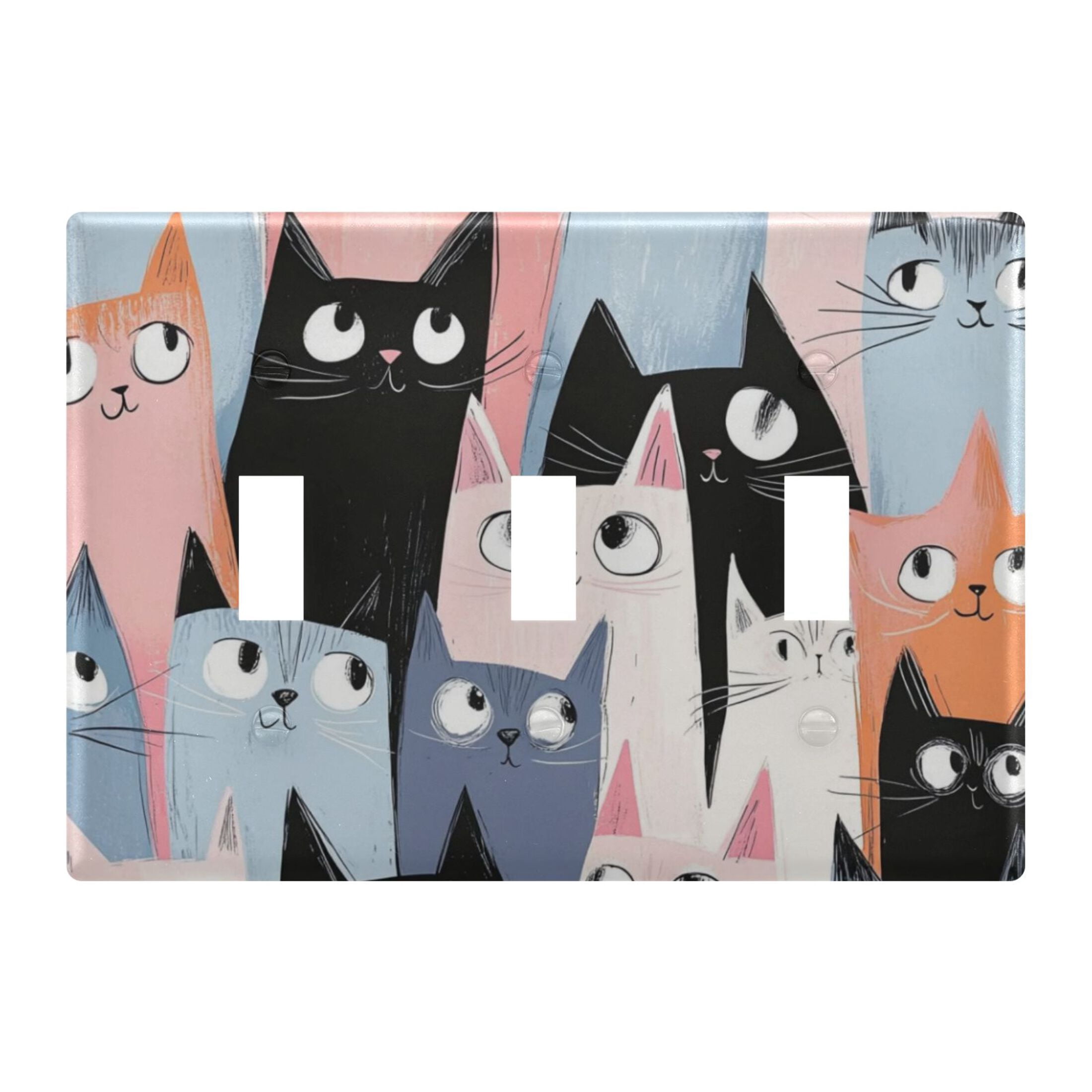 Colorful Cat Abstract Light Switch Cover Decorative 3 Gang Wall Plate ...